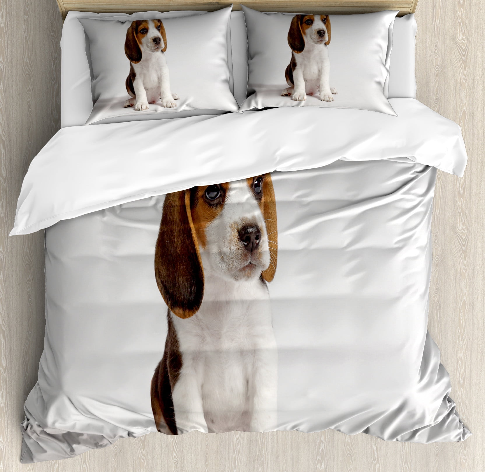 Beagle Duvet Cover Set, Puppy Hunting Dog Scent Hound Animal Portrait ...