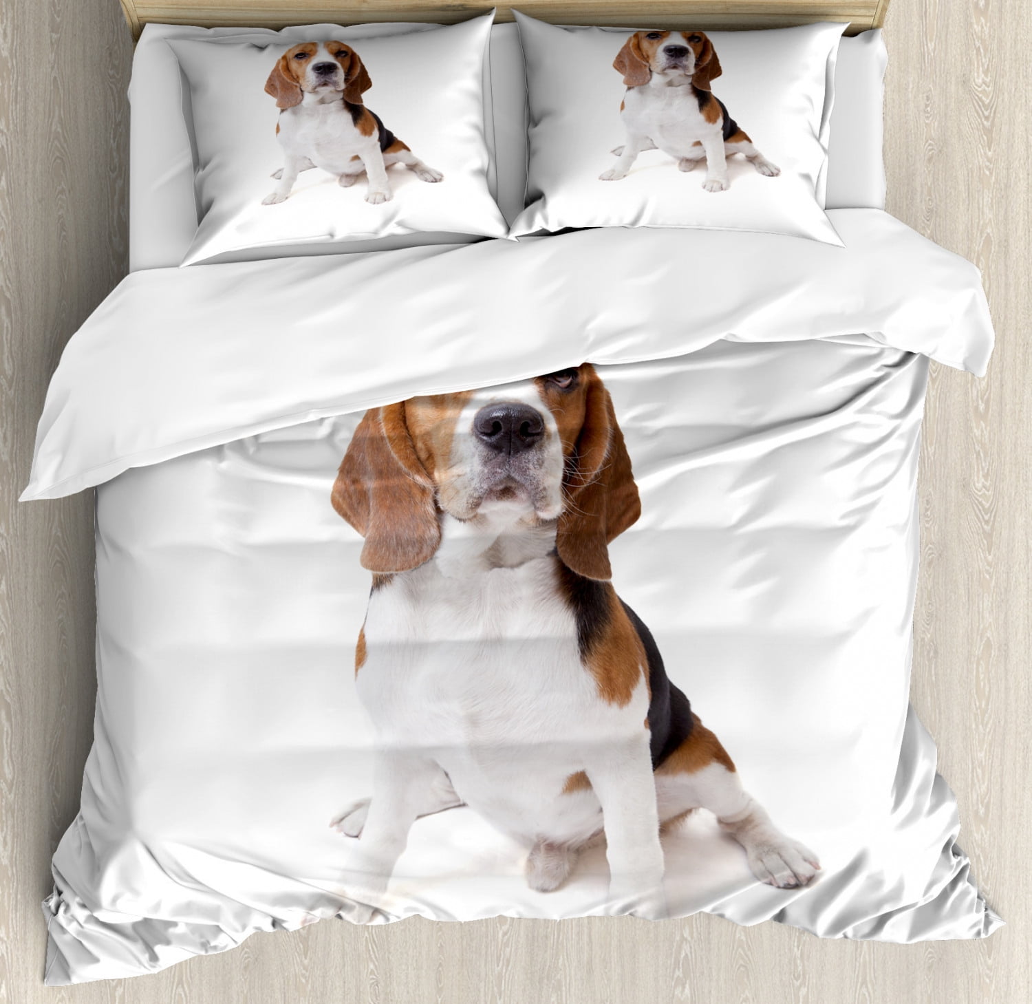 Beagle Duvet Cover Set Queen Size, Beagle Dog Posing Loving Puppy Furry ...