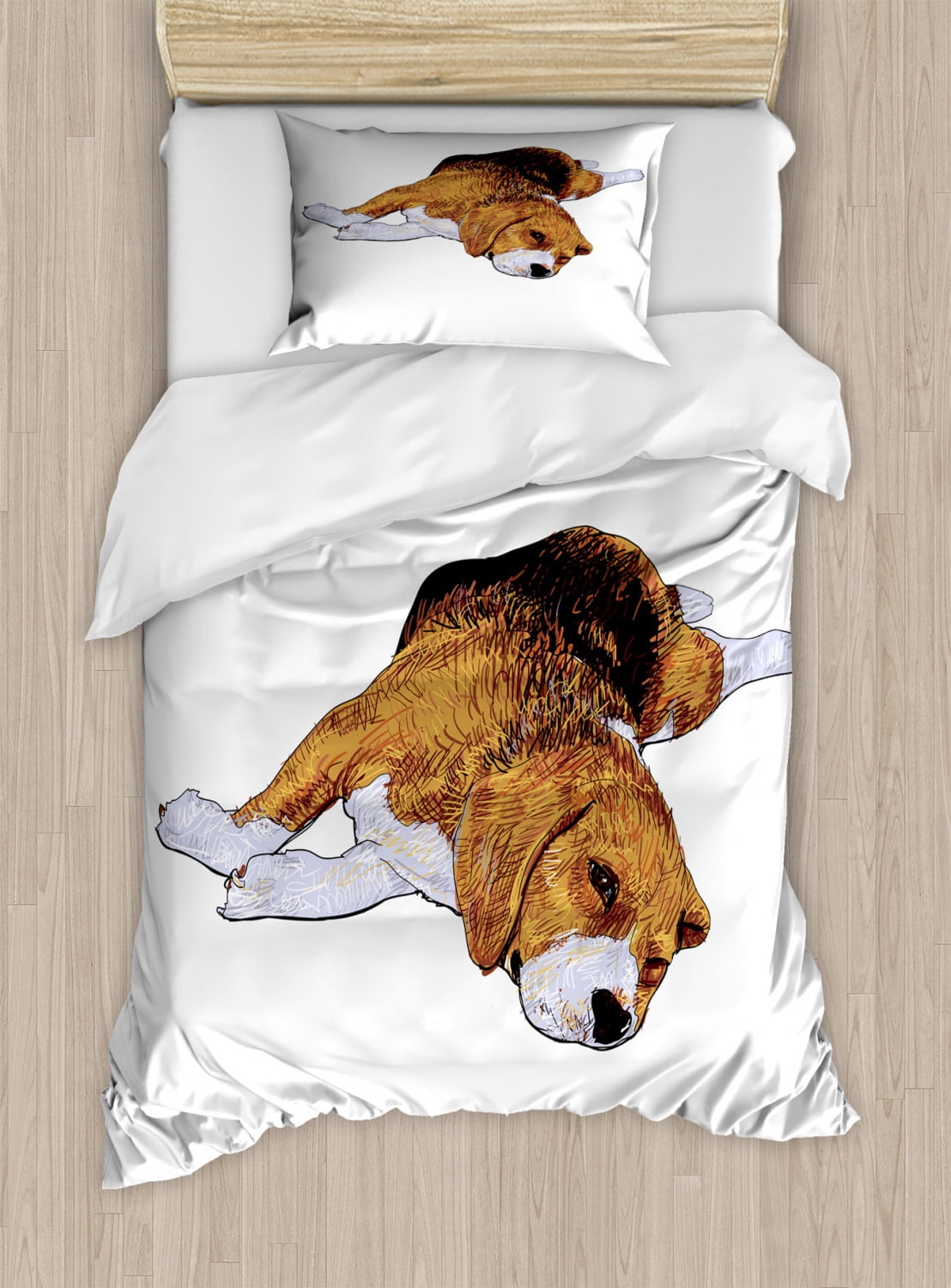 Beagle Duvet Cover Set Twin Size, Before Falling Asleep Dog Animal ...
