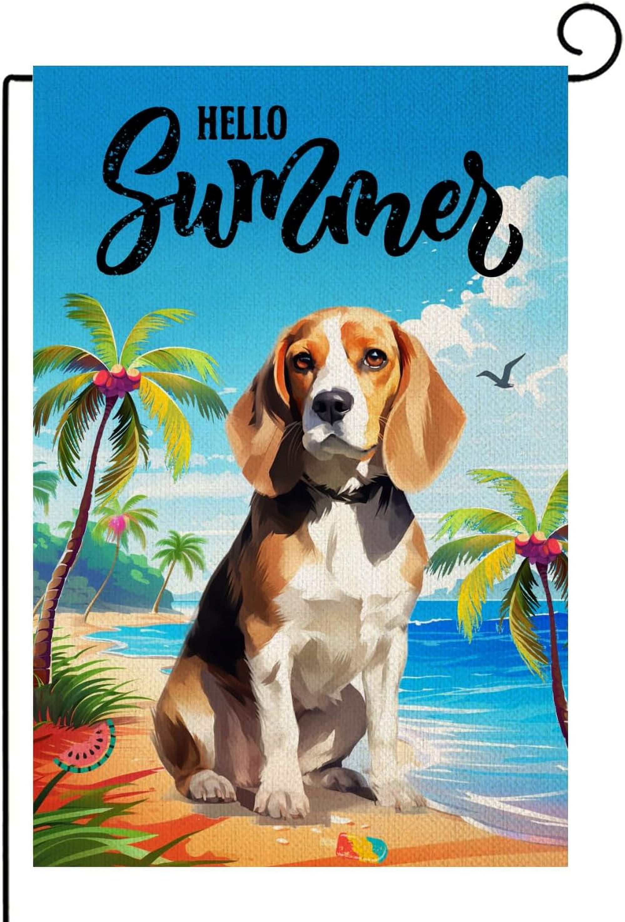 Beagle Garden Flag Hello Summer Sea Beach Dogs Double Sided Outside ...