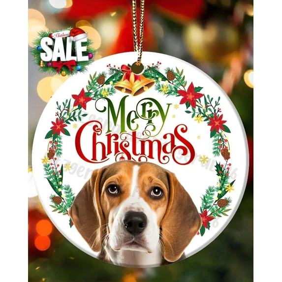 Beagle Gift Women - Beagle Noel Ornaments. 2D FLAT Ceramic Ornament ...