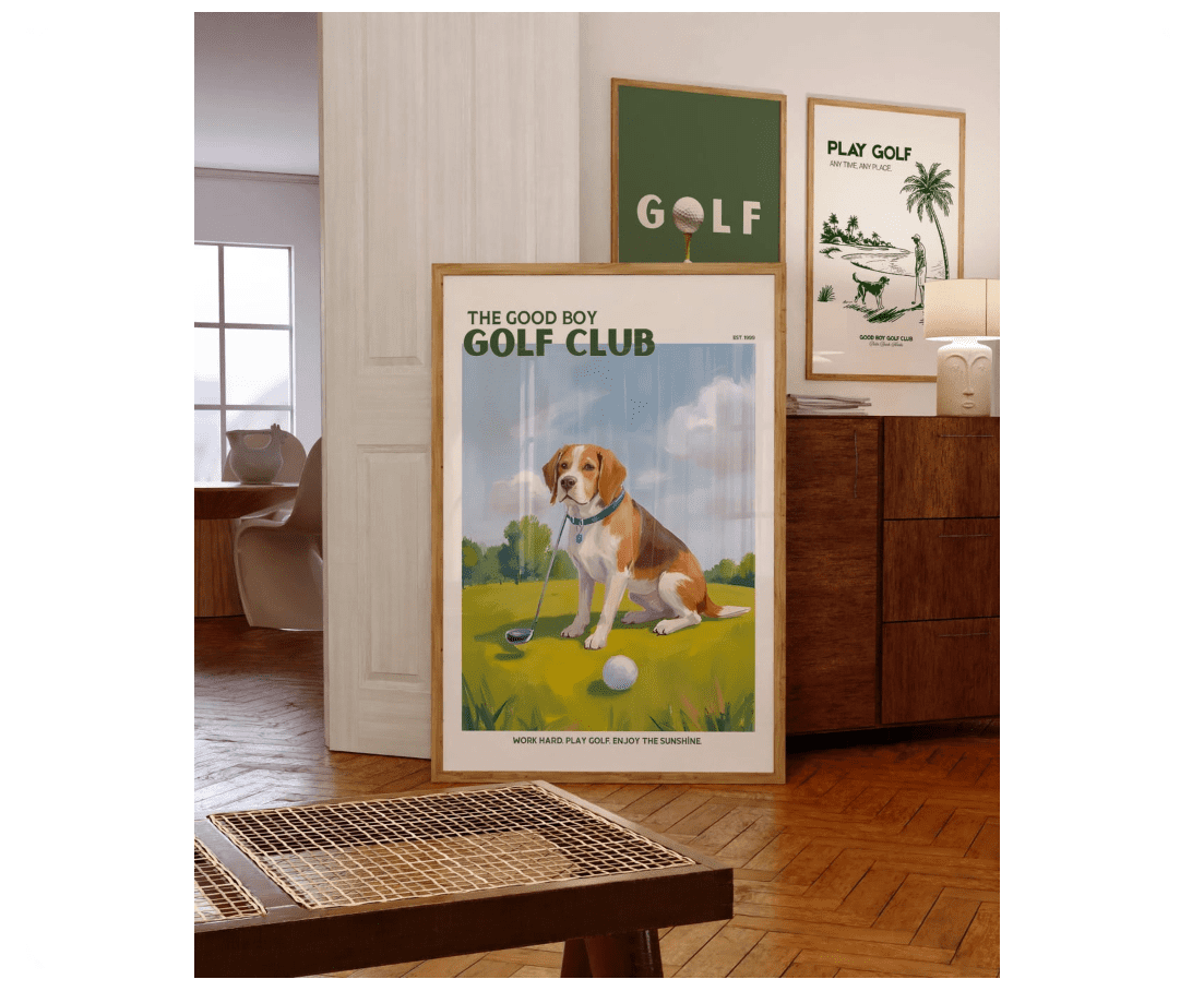 Beagle Golf Art Print The Good Boy Golf Club Style Dog Golf Work Hard ...