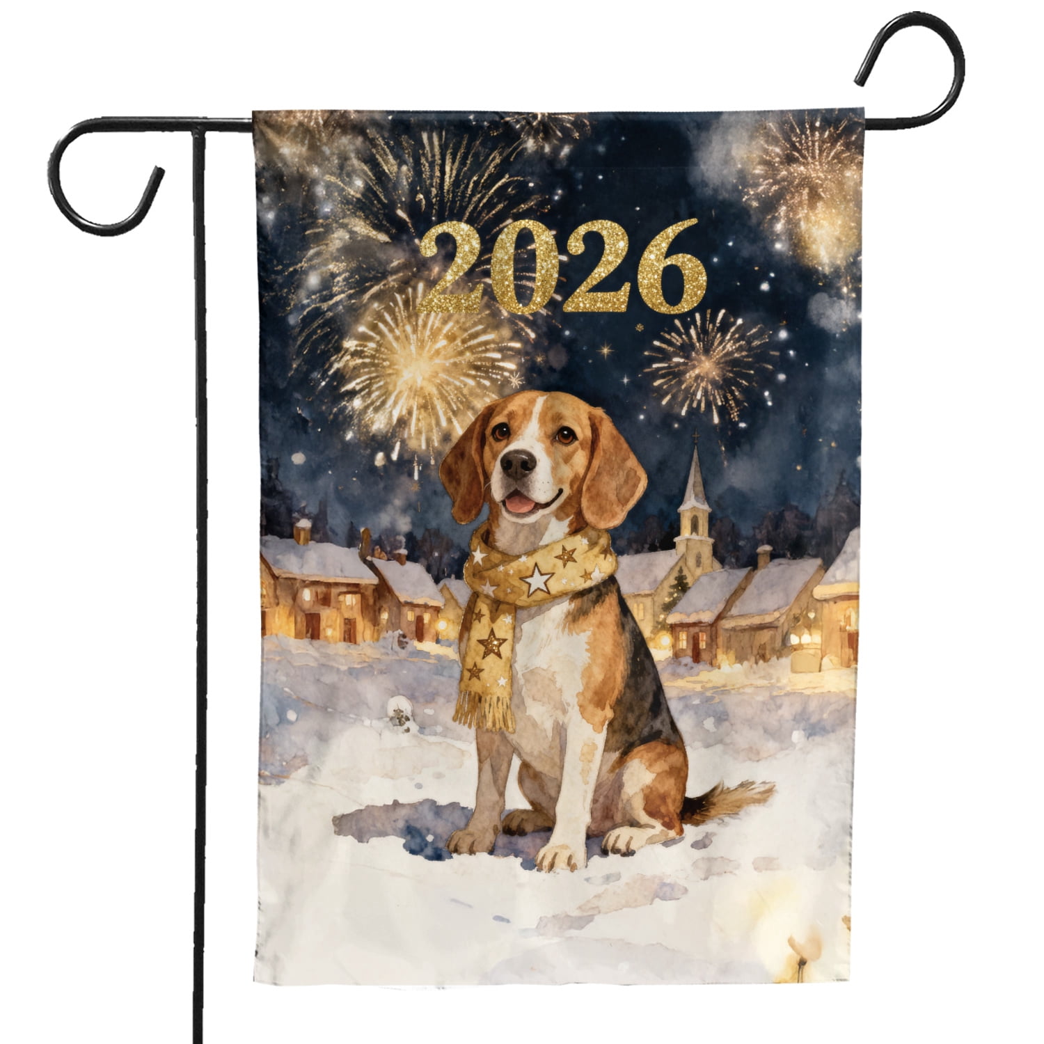 Beagle Happy New Year 2026 with Fireworks on New Year's Eve Garden Flag ...