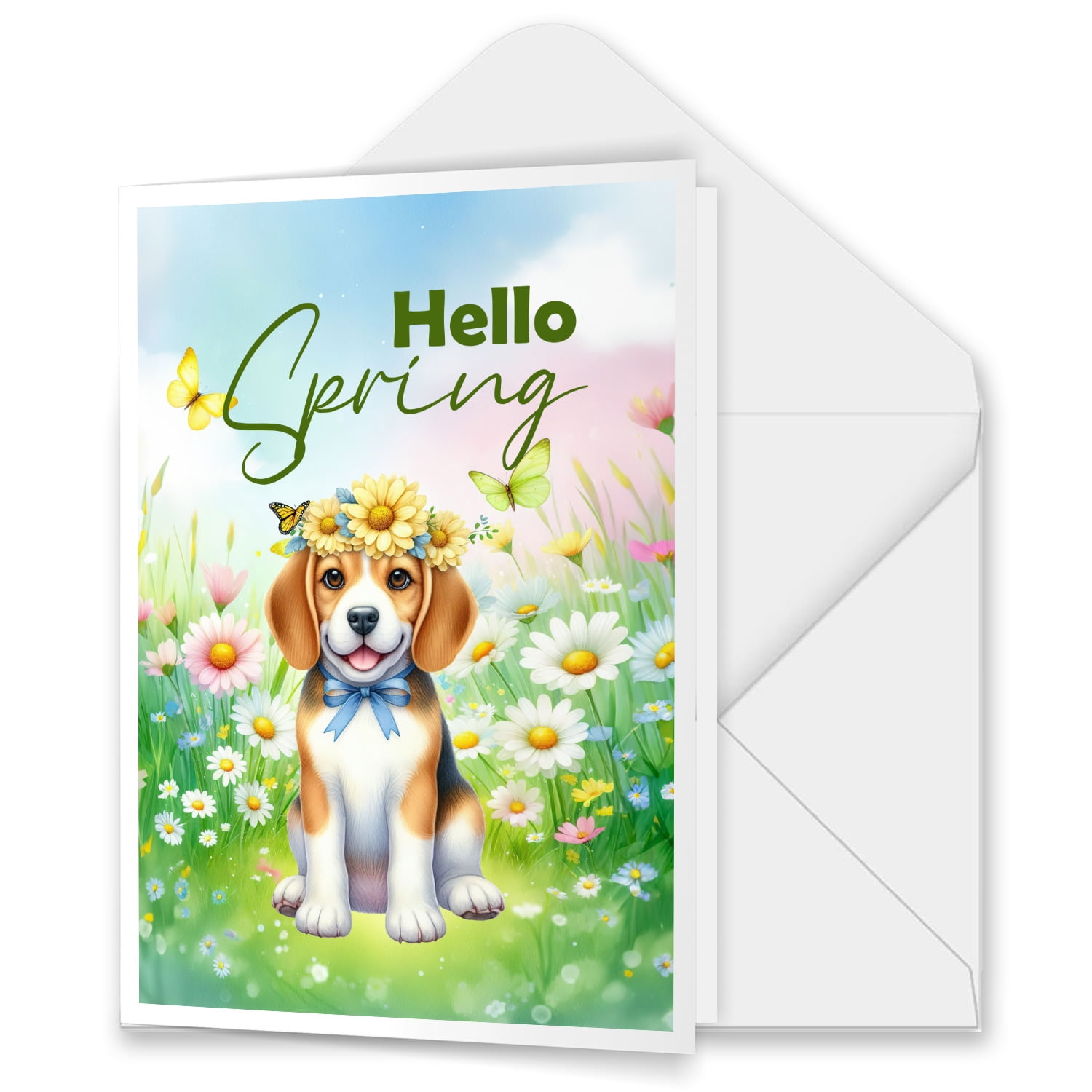 Beagle Hello Spring Time Flower Floral Nature 5x7in Folded Greeting ...