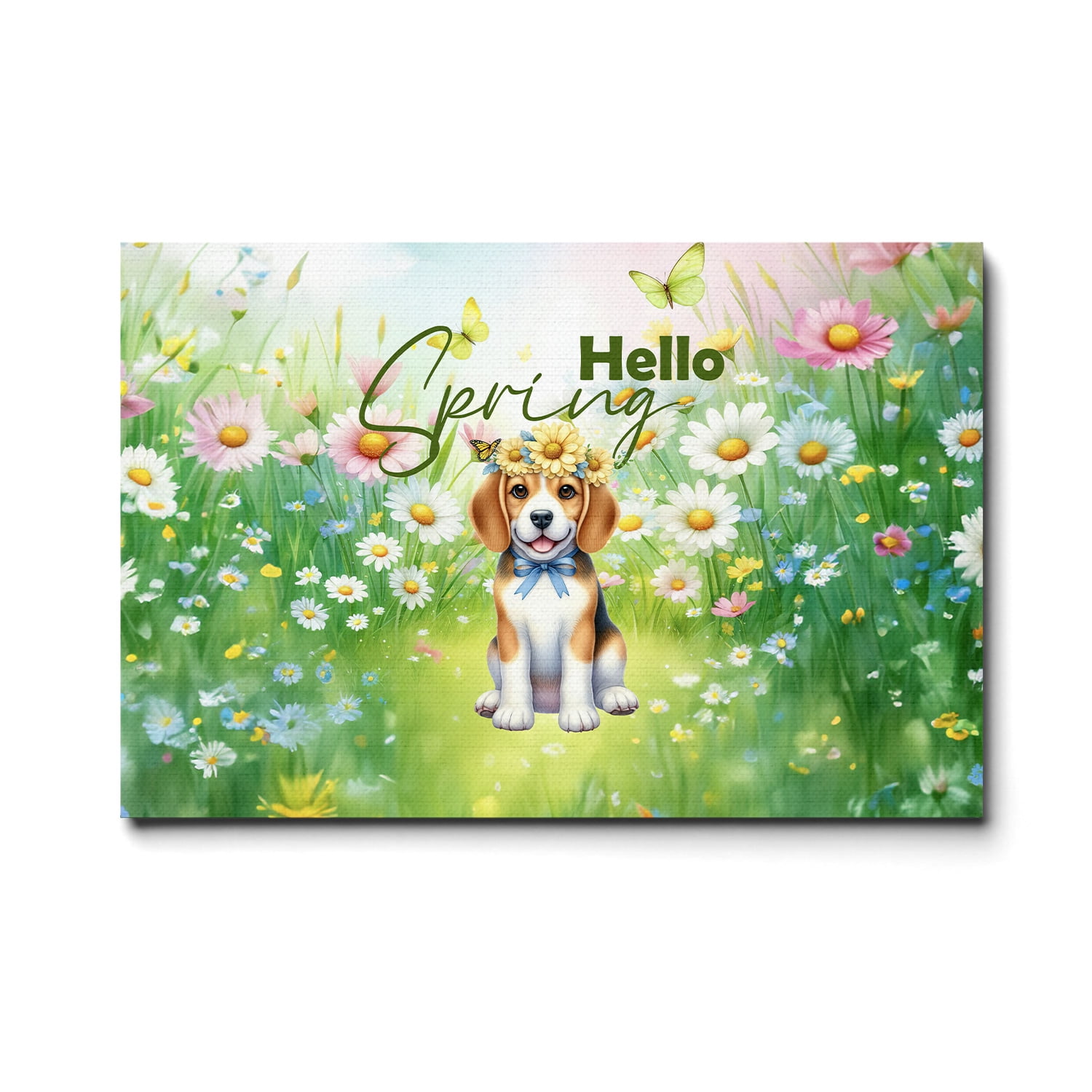 Beagle Hello Spring Time Flower Floral Nature Horizontal Matte Canvas ...
