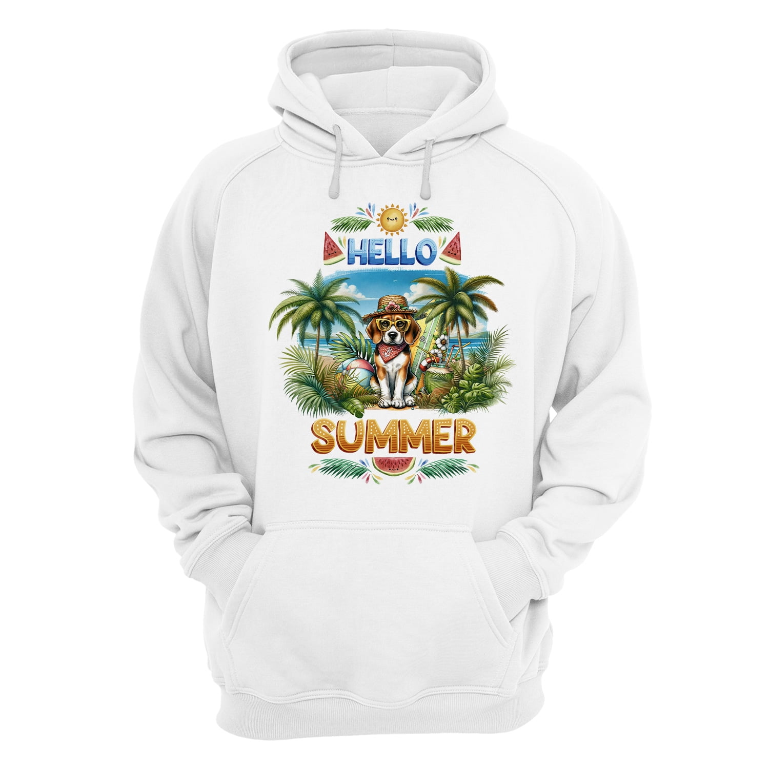 Beagle Hello Summer with Sunglasses and Surfboard Tropical Vibes Hoodie ...