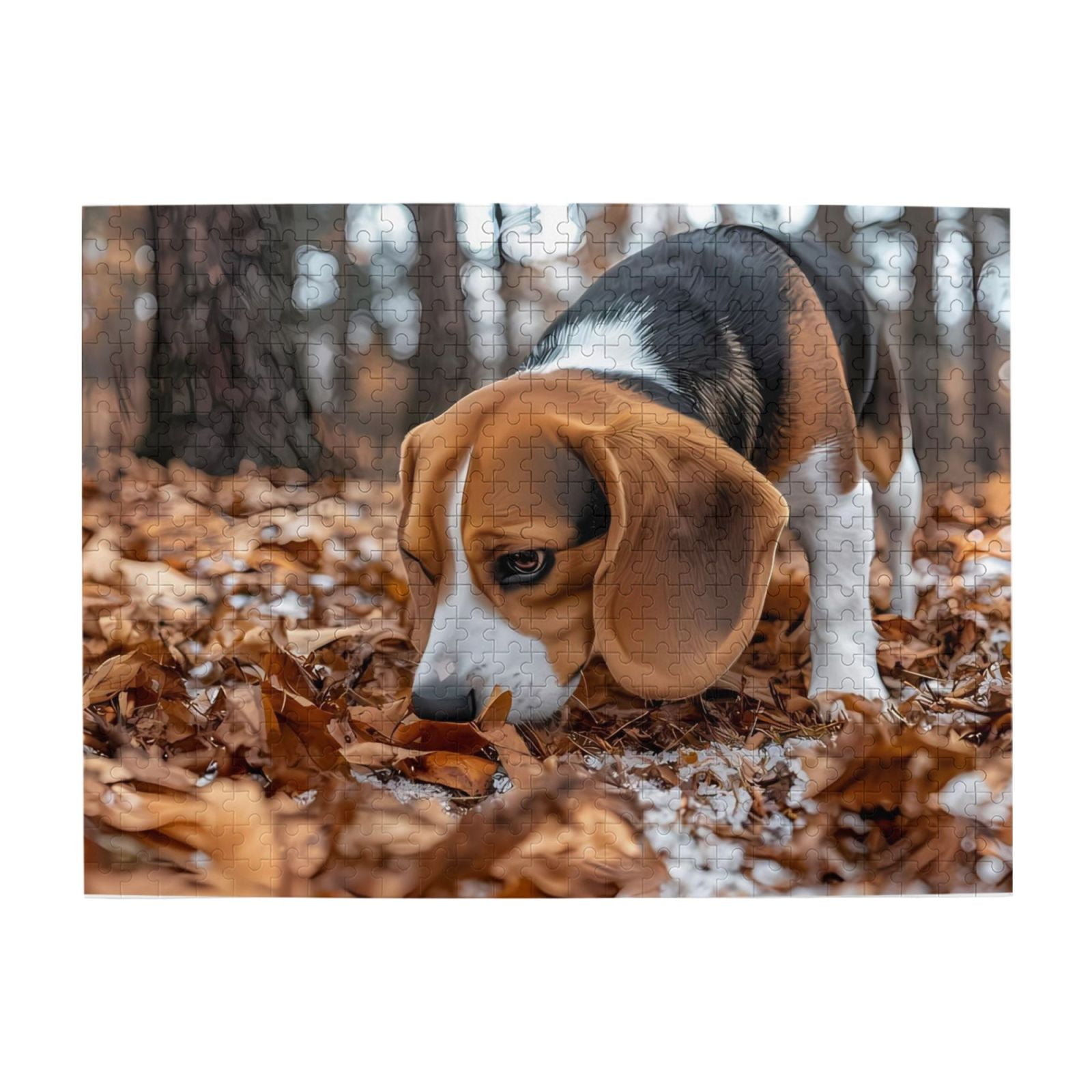 Beagle In Forest Autumn Leaves 1000-Piece Wooden Jigsaw Puzzle for ...