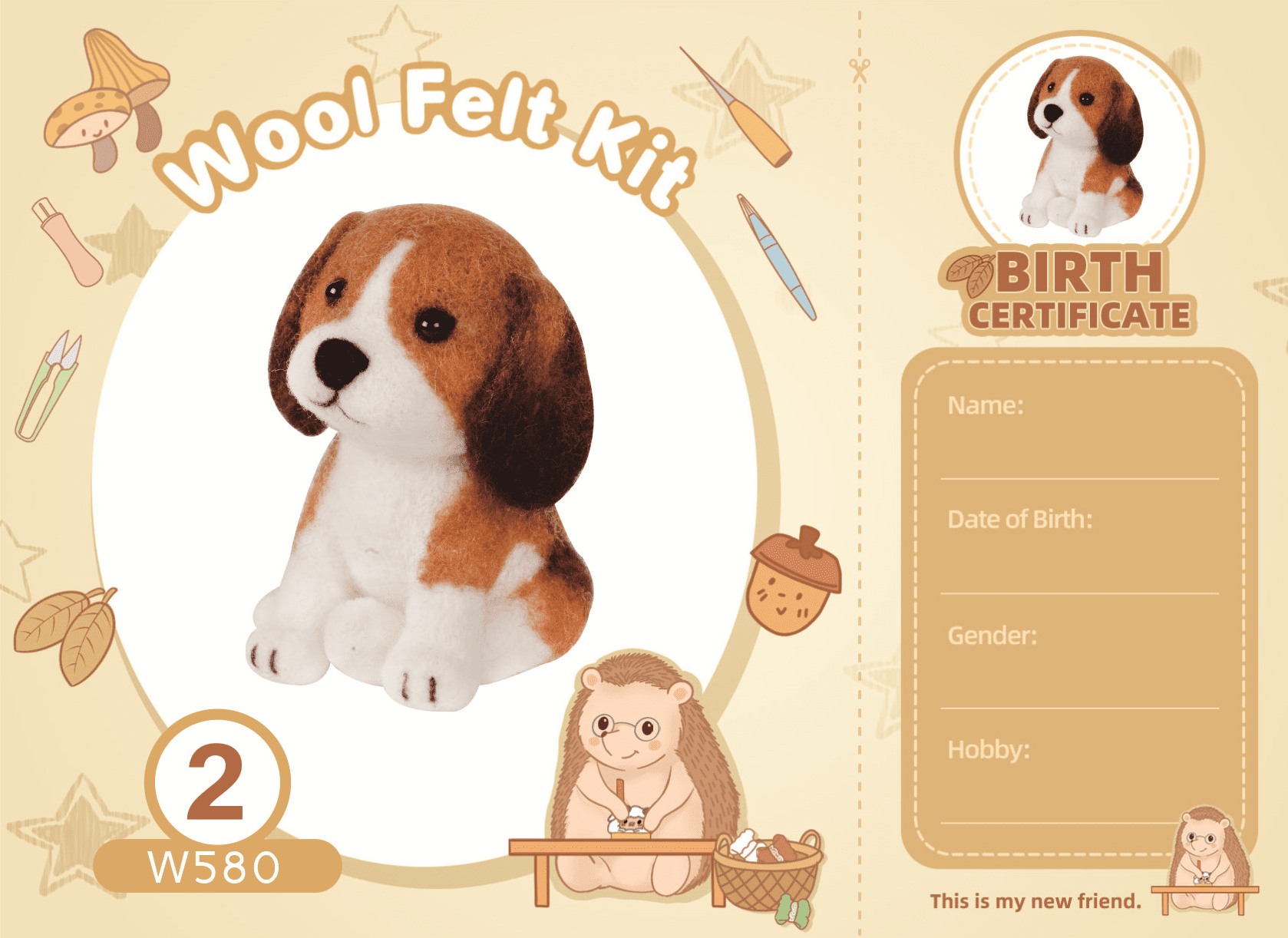 Beagle Needle Felting Kit. Wizardi DIY Wool Craft Kit F07N8-W548-N2 ...