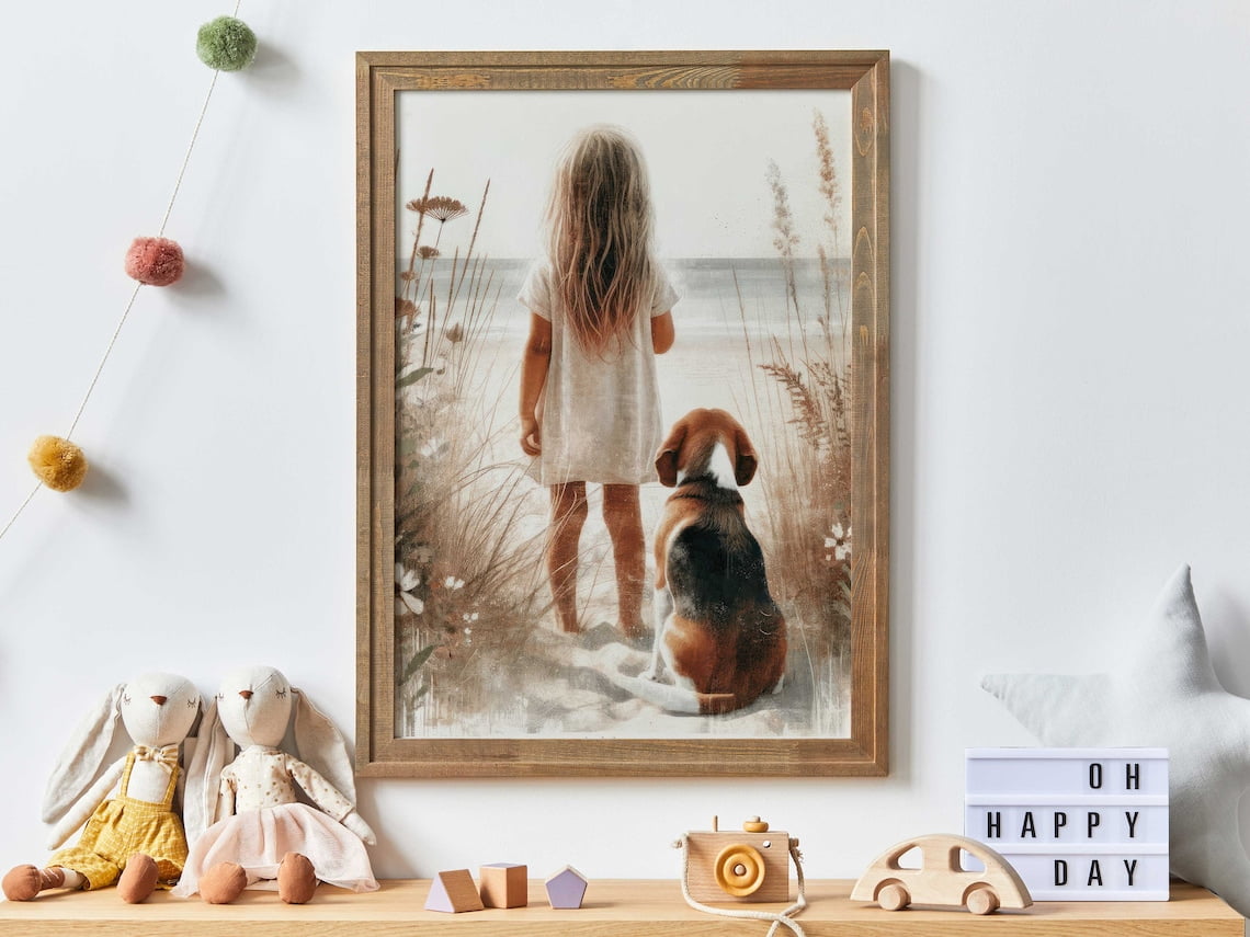 Beagle Nursery Decor, Girl & Dog Painting, Beagle Art Print, Dog ...