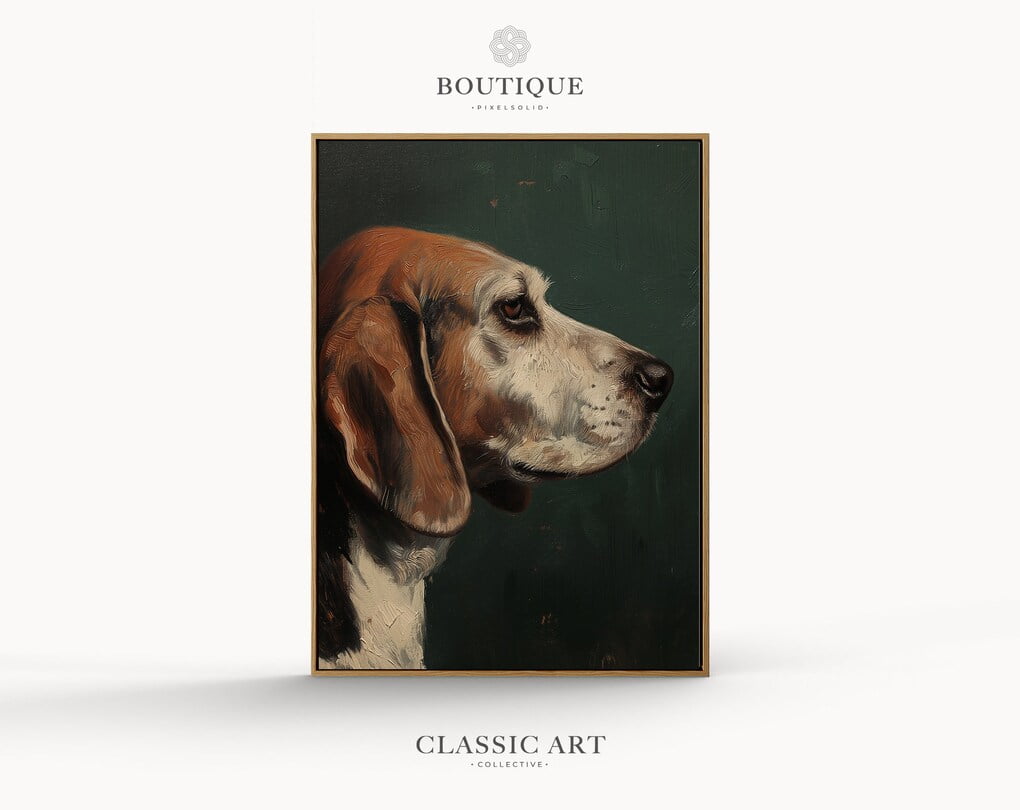 Beagle Oil Painting, Antique Hunting Dog, Cabin Wall Art, Rustic ...