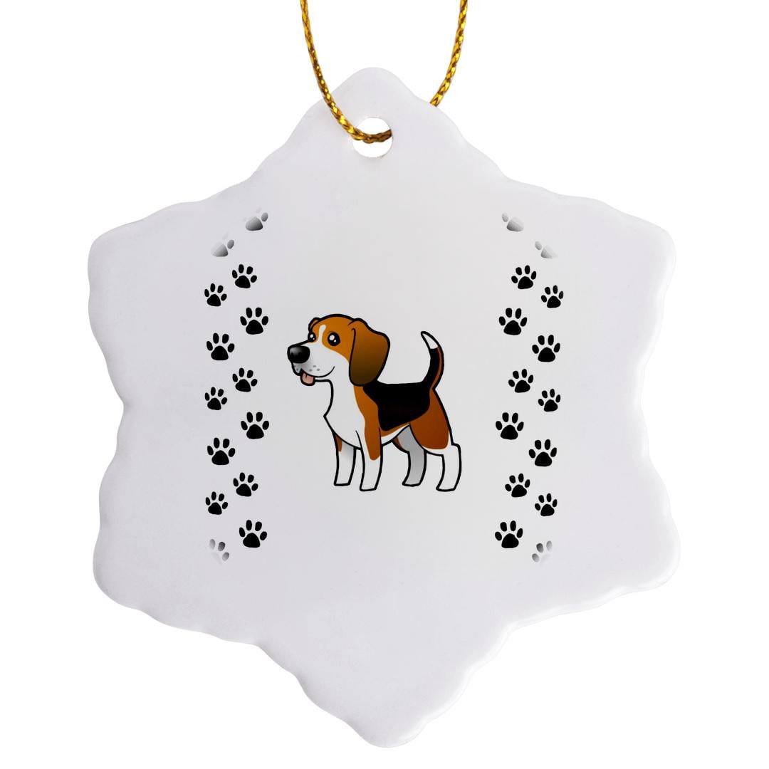 3drose, Beagle on a White Background with Paw Prints, 3 inch Snowflake ...