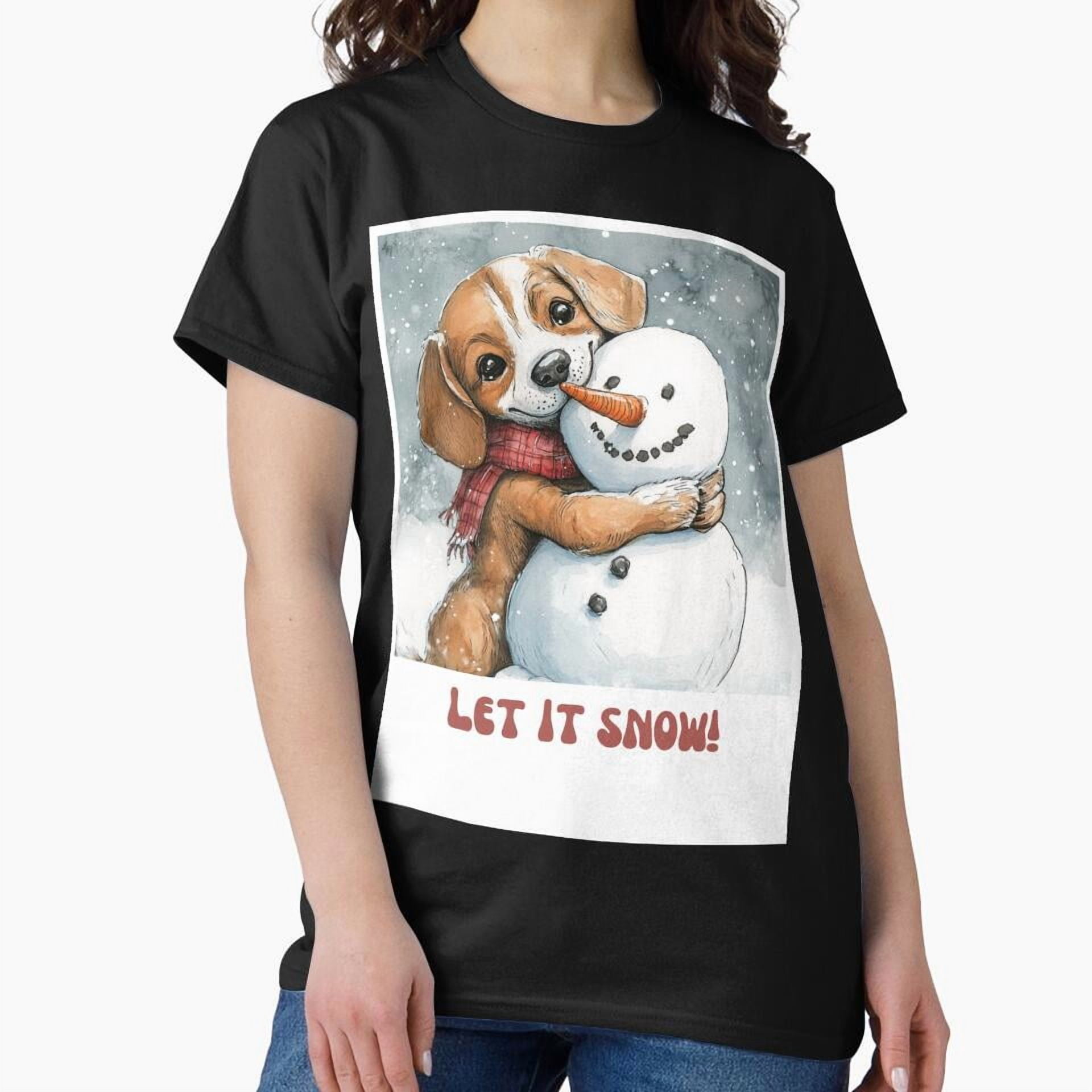 Beagle Playing With Snowman Let It Snow Cute Holiday Dog Scene Unisex T ...