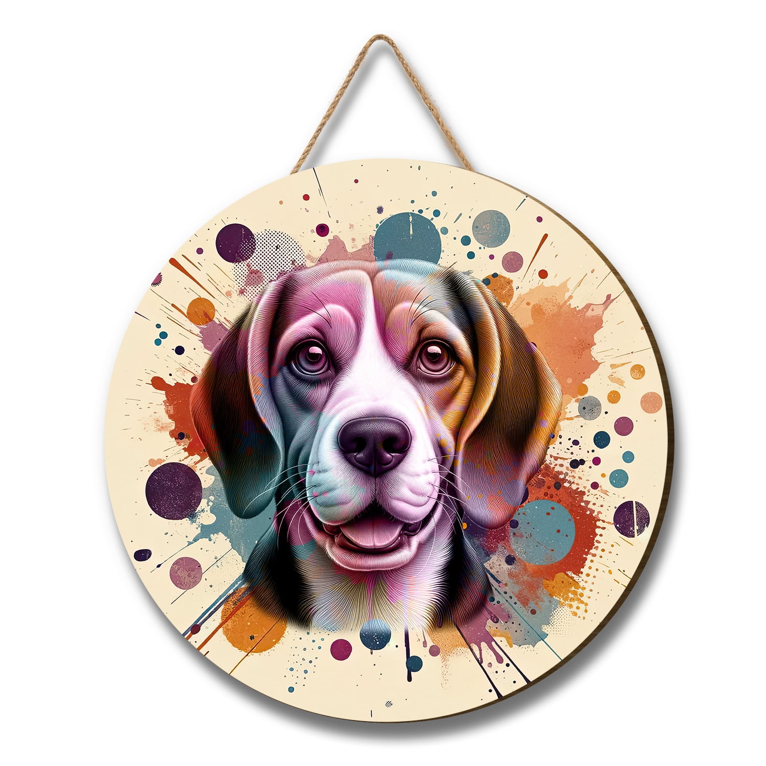Beagle Portrait Watercolor Vintage Retro Styles Round Wood Sign Beagles ...