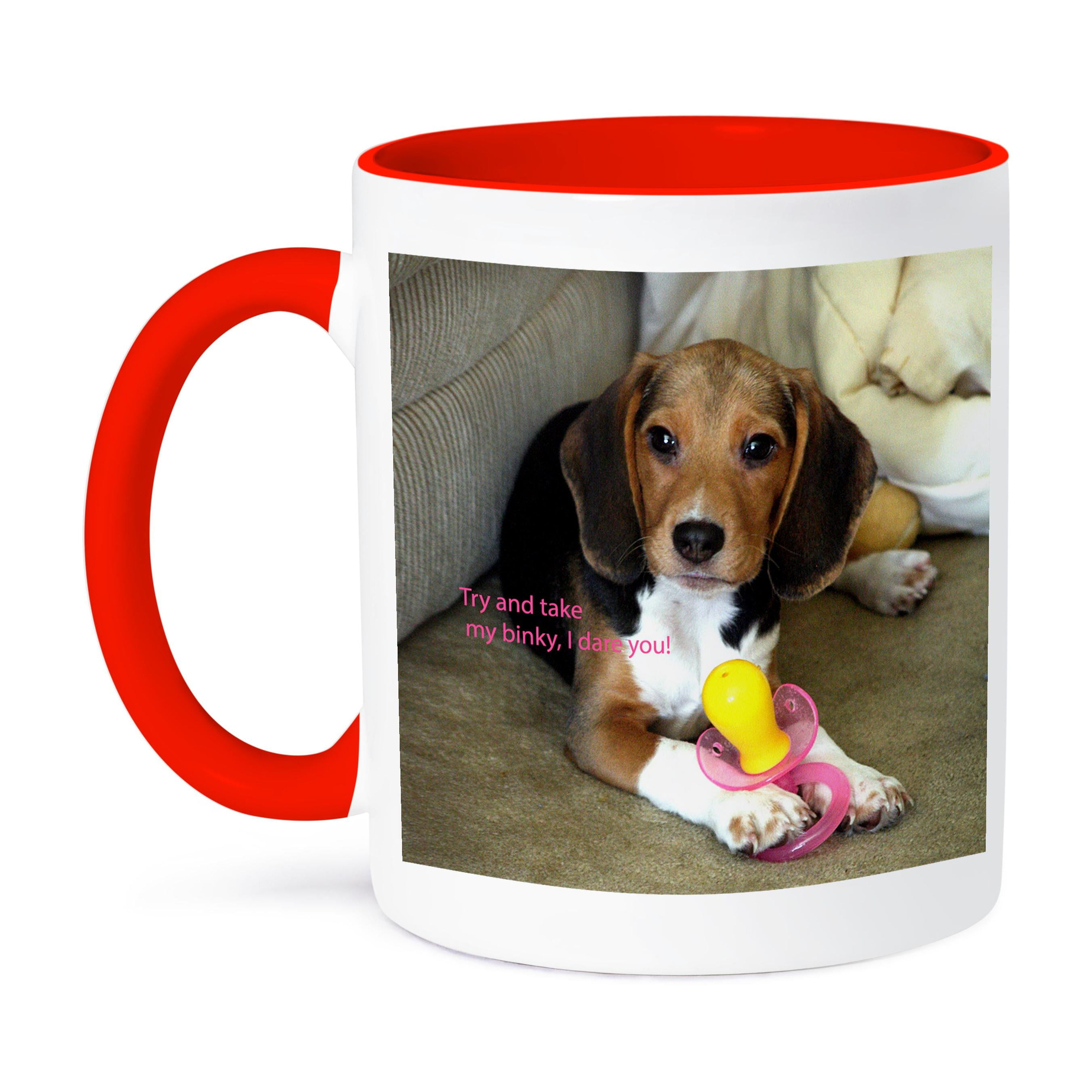 3dRose, Beagle puppy with a binky, 15oz Two-Tone Red Mug - Walmart.com
