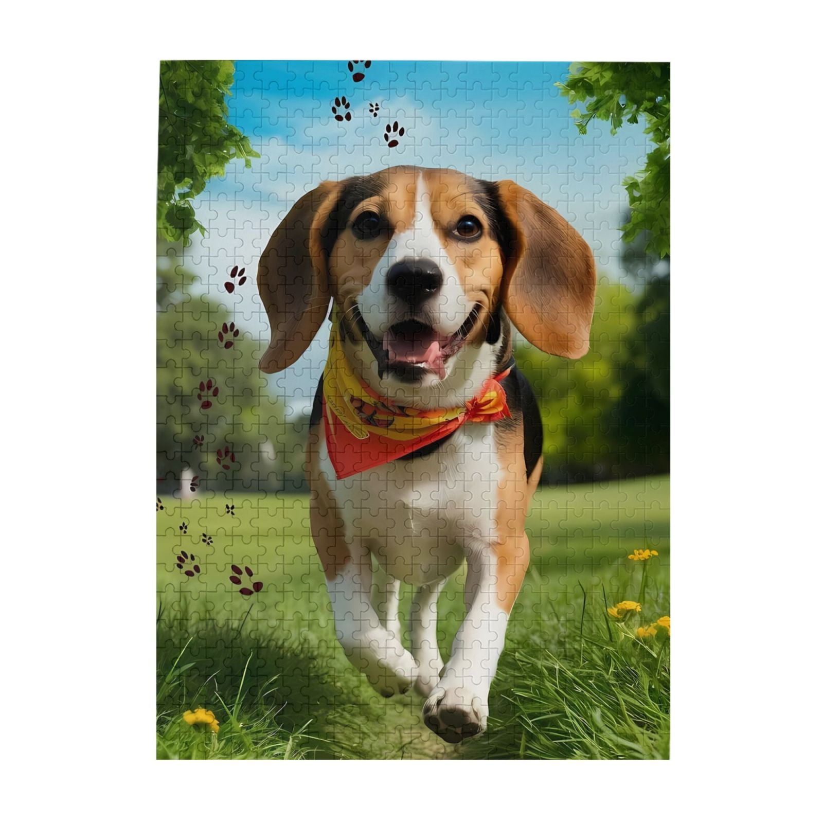Beagle Running Grass Paw Prints 1000-Piece Wooden Jigsaw Puzzle for ...