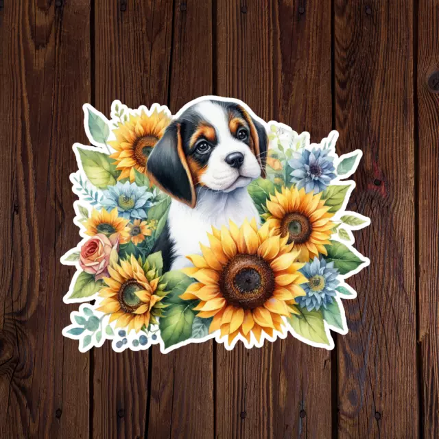 Beagle Sticker Sunflower Dog Cute Animal Pet Novelty Laptop Sticker ...