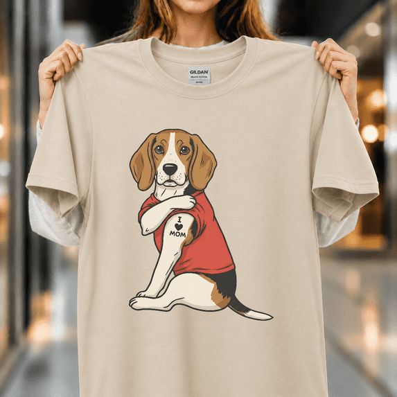 Beagle Tattooed Dog I Love Mom Traditional Ink Style Tattoo Art Unisex ...