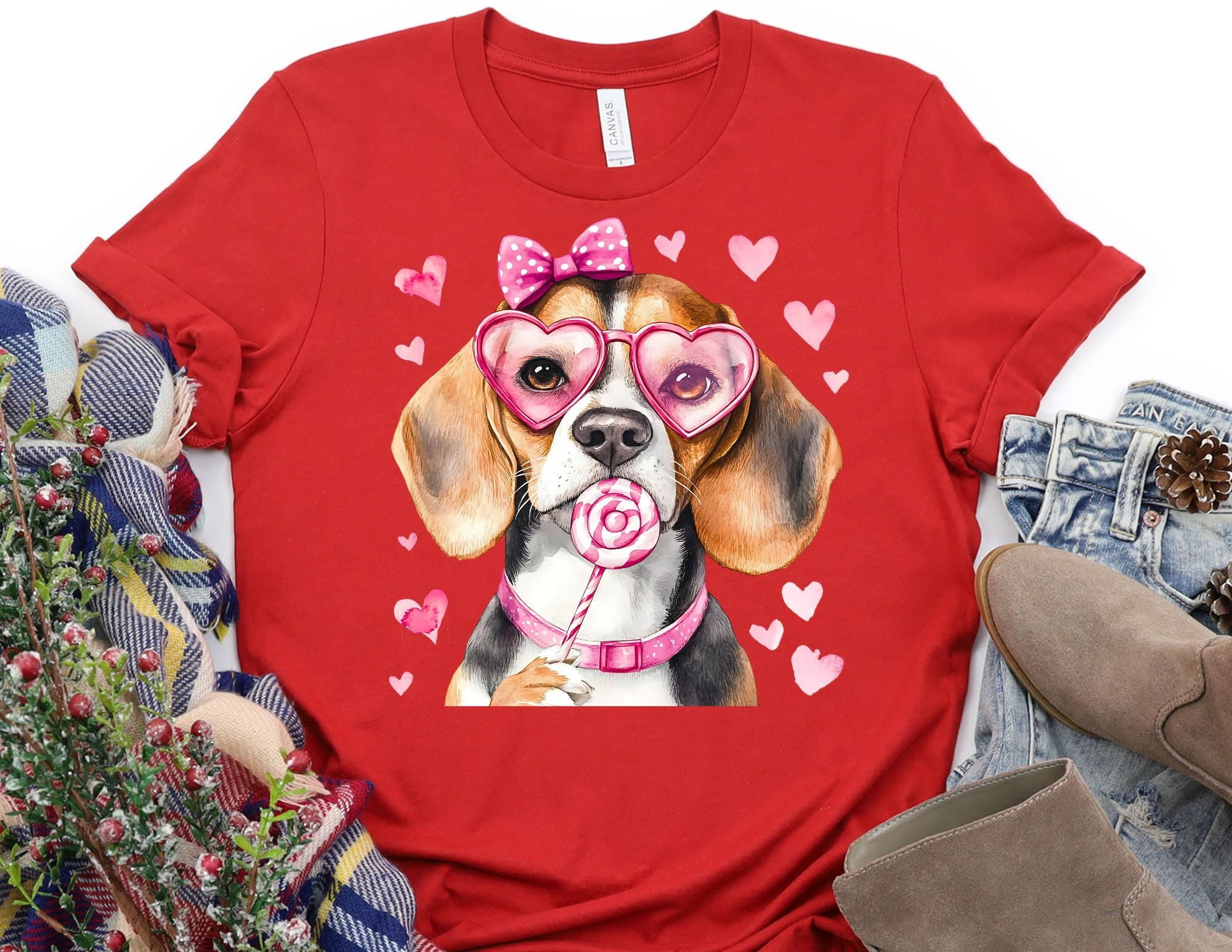 Beagle Valentine 39 s Day Shirt Dog with Hearts TShirt - Walmart.com