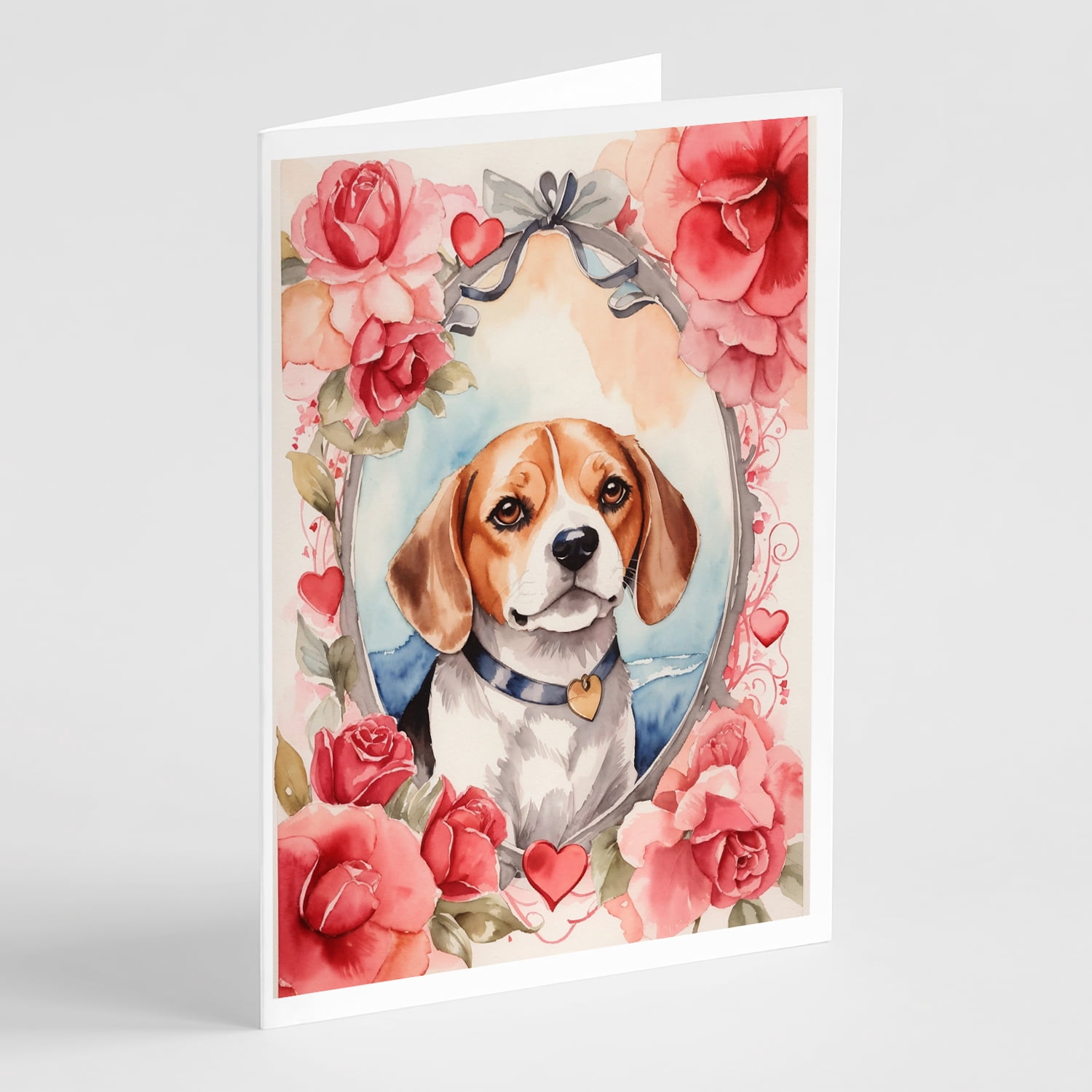 Beagle Valentine Roses Greeting Cards Pack of 8 7 in x 5 in - Walmart.com