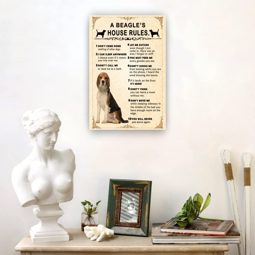 Beagle Wall Art House Rules Poster Vintage Framed Quotes Wall Art Dog ...
