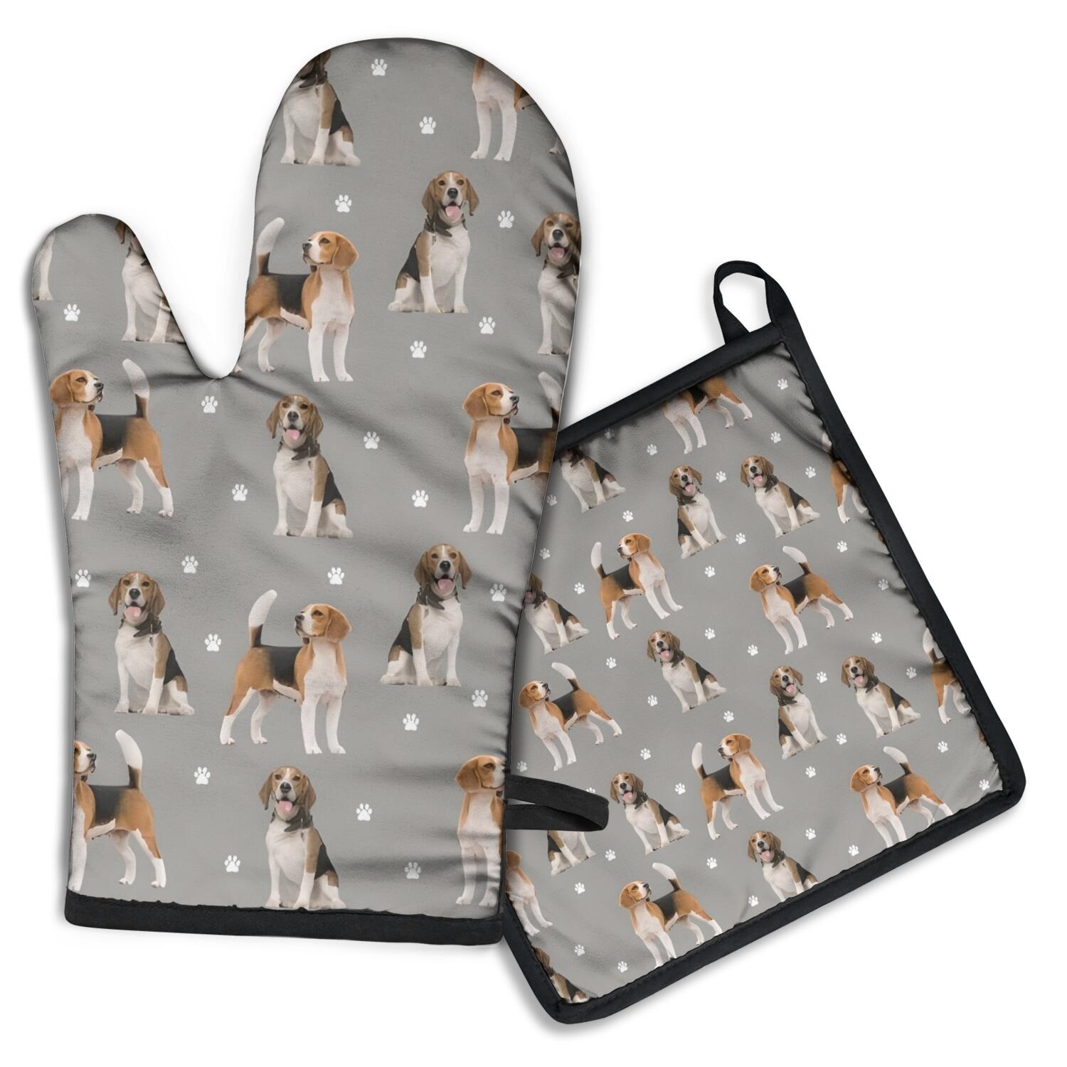 Beagle and Dog Footprints Kitchen Oven Mitt and Pot Holder Sets 2 Pcs ...