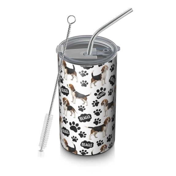Beagle and Dog Paw Print White Pattern OneSize Coffee Tumbler, Vacuum ...