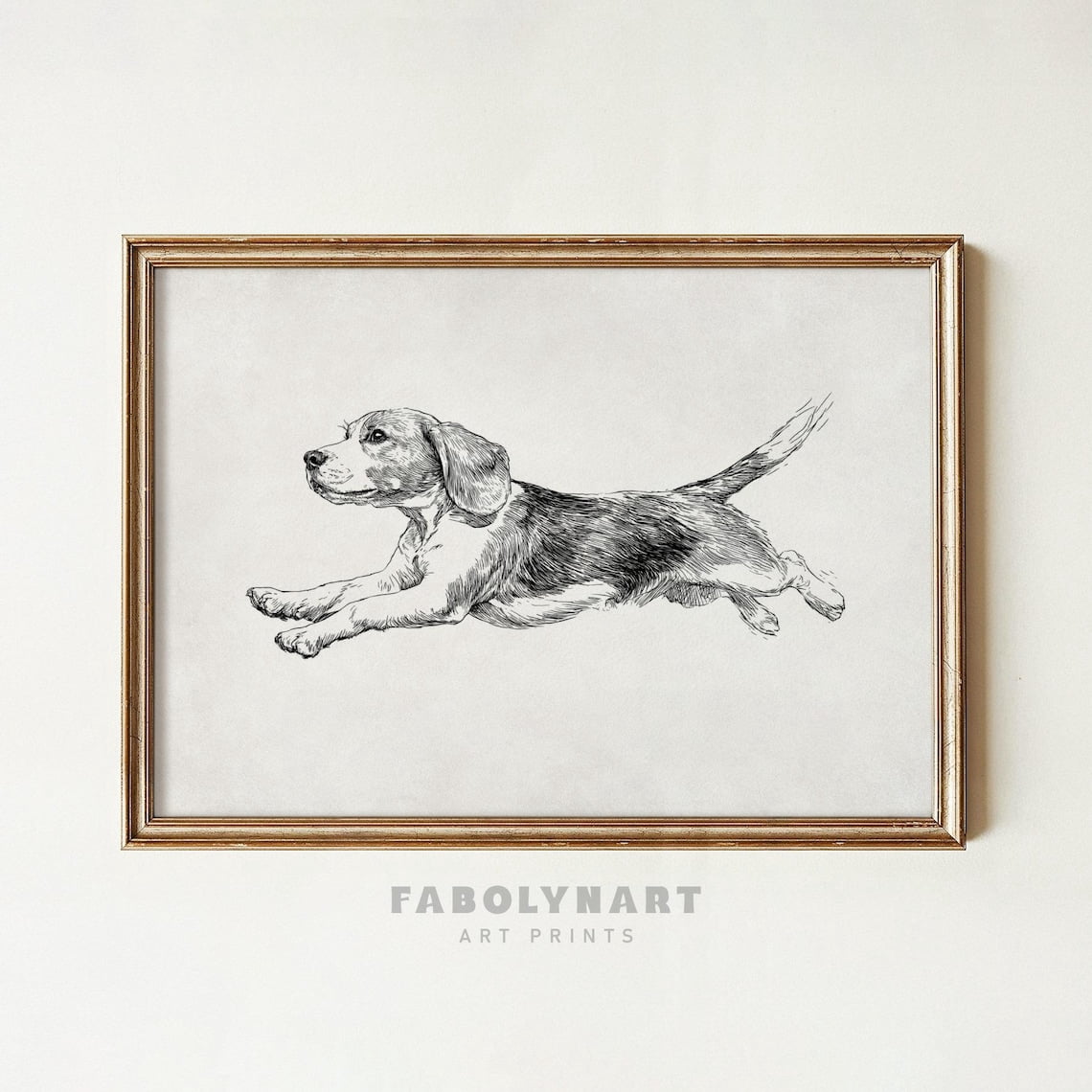 Beagle with Zoomies Vintage Running Dog Sketch Dog Mom, Unframed Canvas ...
