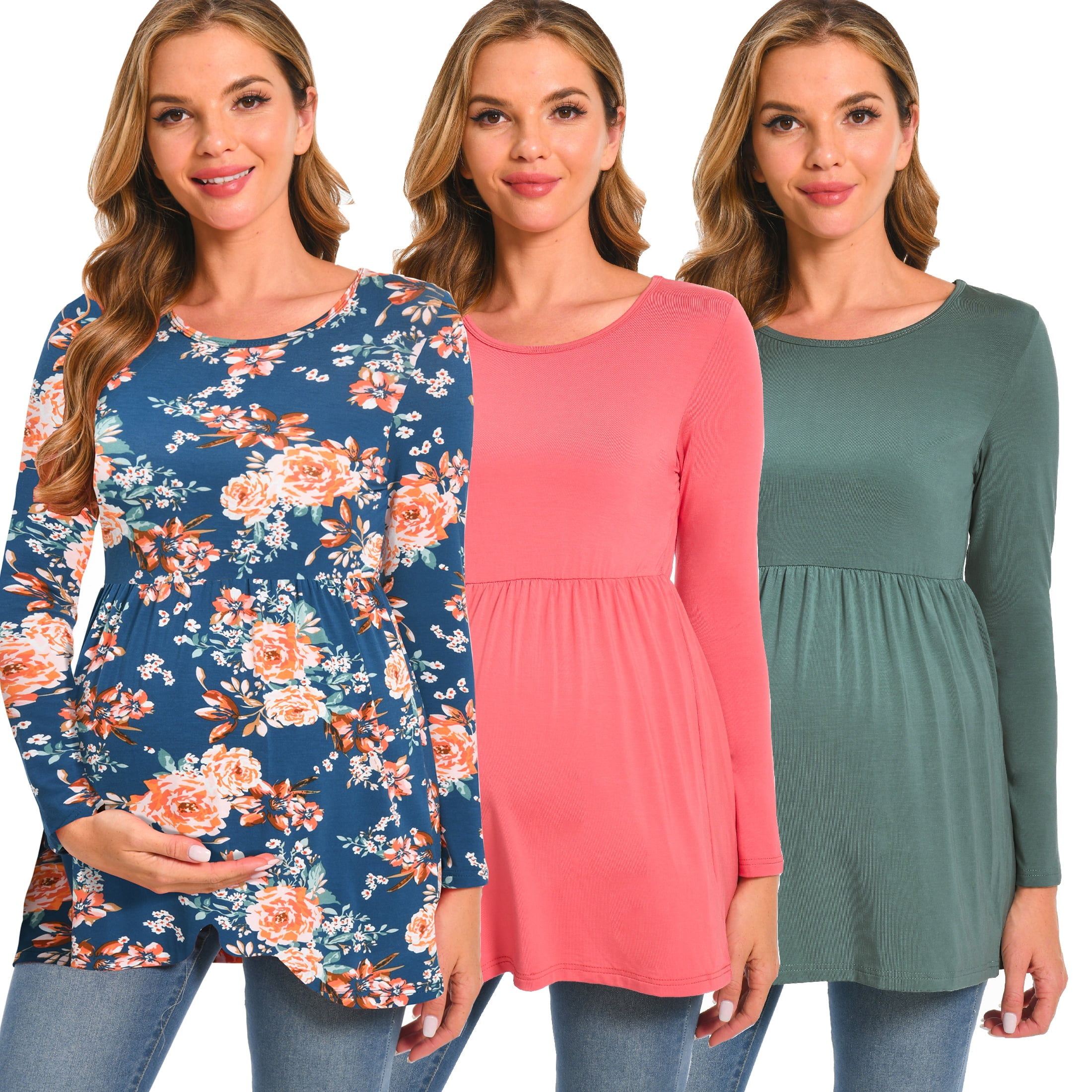 Beaisland Women's Long Sleeve Maternity Shirts Basic Casual Pregnancy ...