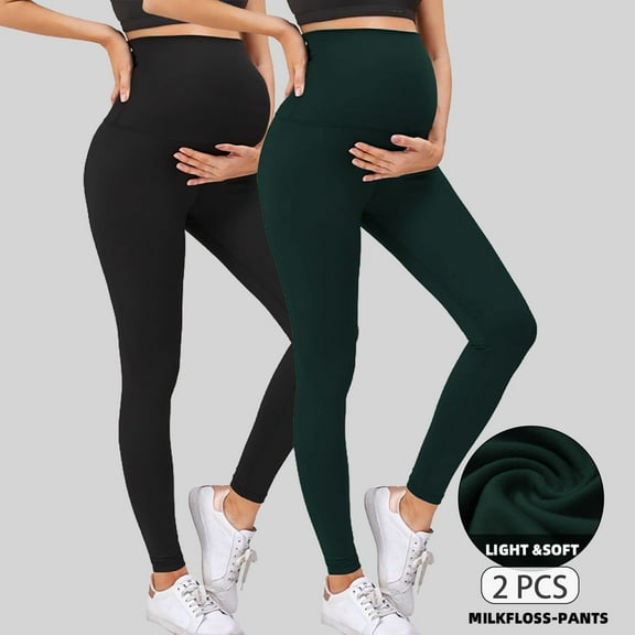 2 Pack Women's Maternity Leggings Over The Belly Pregnancy Activewear ...