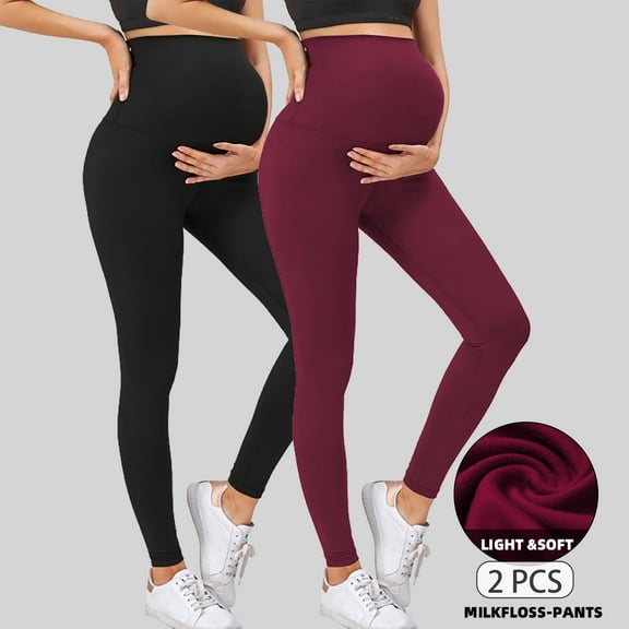 CHUMUD 2 Packs Women's Maternity Leggings Over The Belly Pregnancy ...
