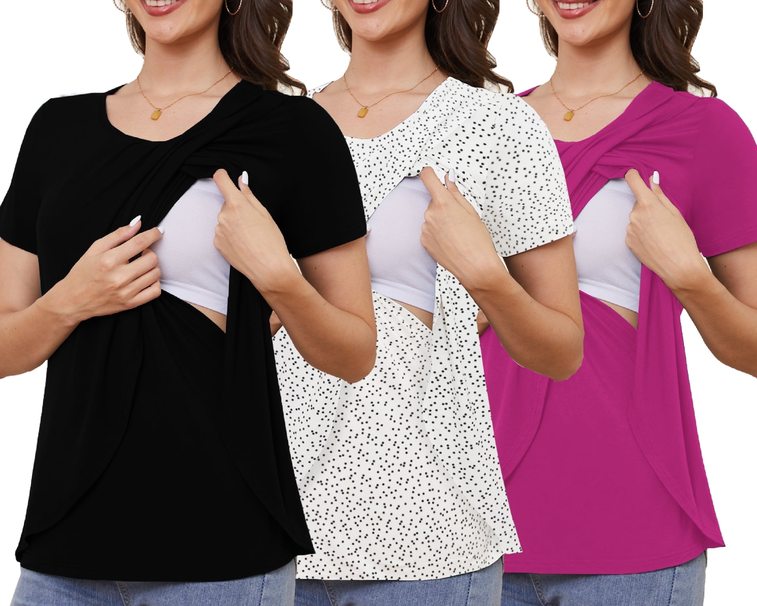Beaisland Maternity Shirts Short Sleeve Nursing Tops, 3-Pack - Walmart.com