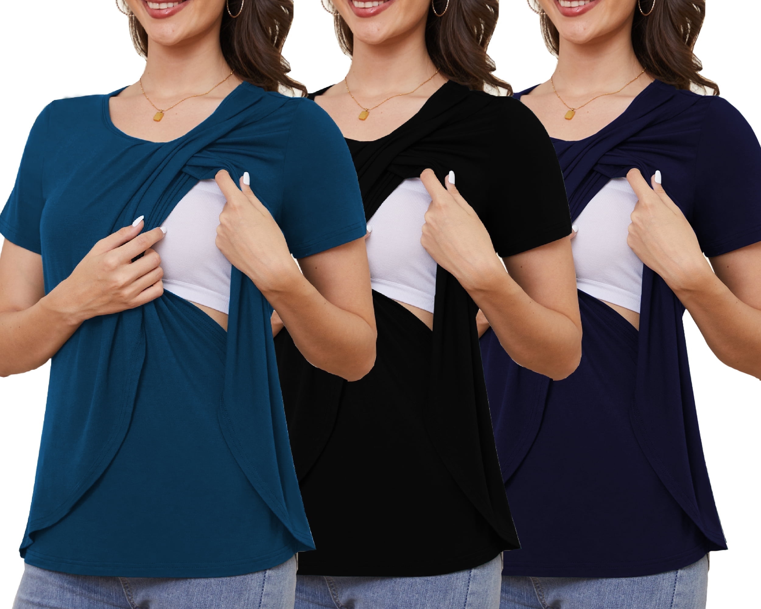 Beaisland Maternity Shirts Short Sleeve Nursing Tops, 3-Pack - Walmart ...