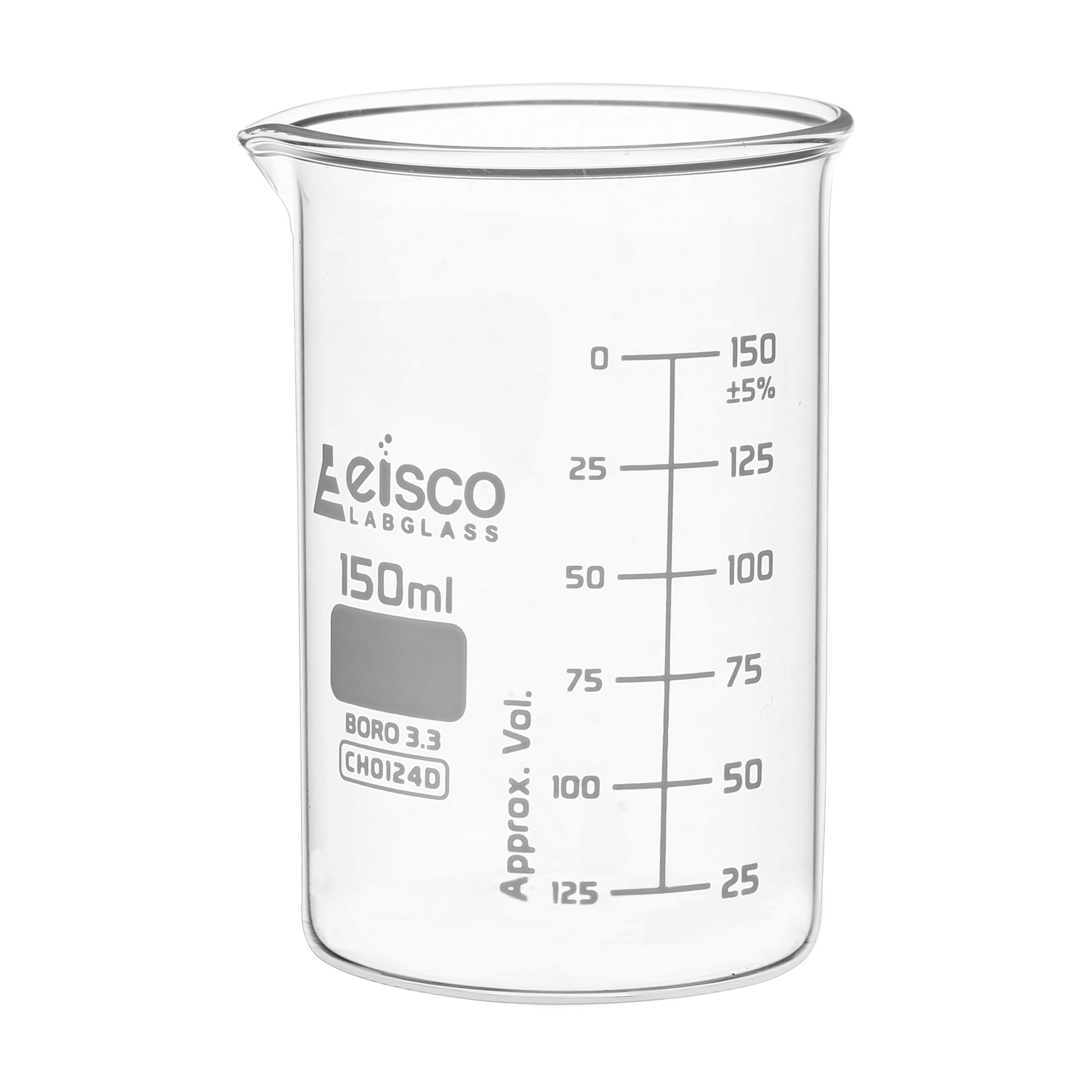 Beaker, 150ml - ASTM - Low Form with Spout - Dual Scale, White Graduations - Borosilicate 3.3 ...