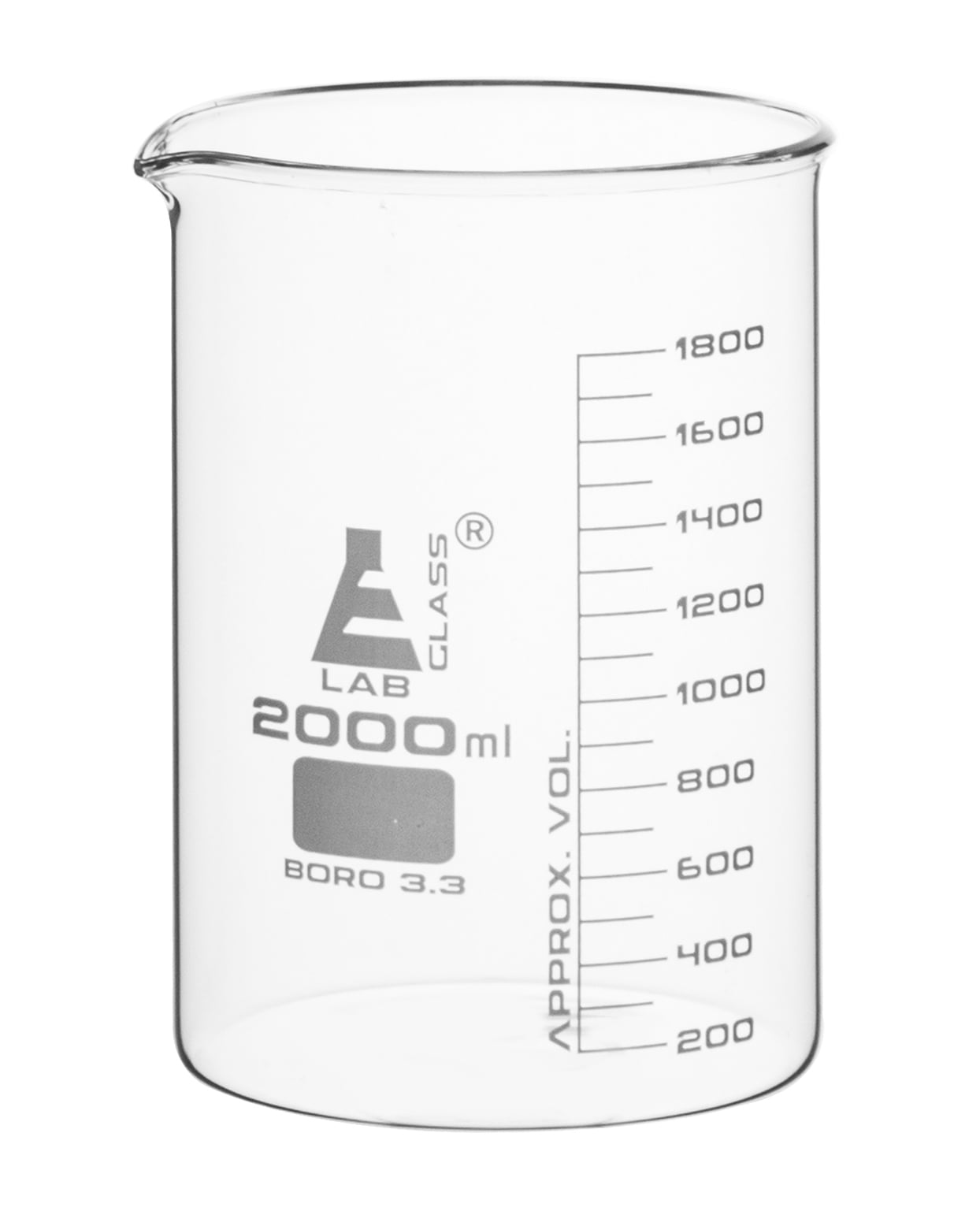 Beaker, 2000ml - Borosilicate Glass, Low Form, with Spout - 200ml ...