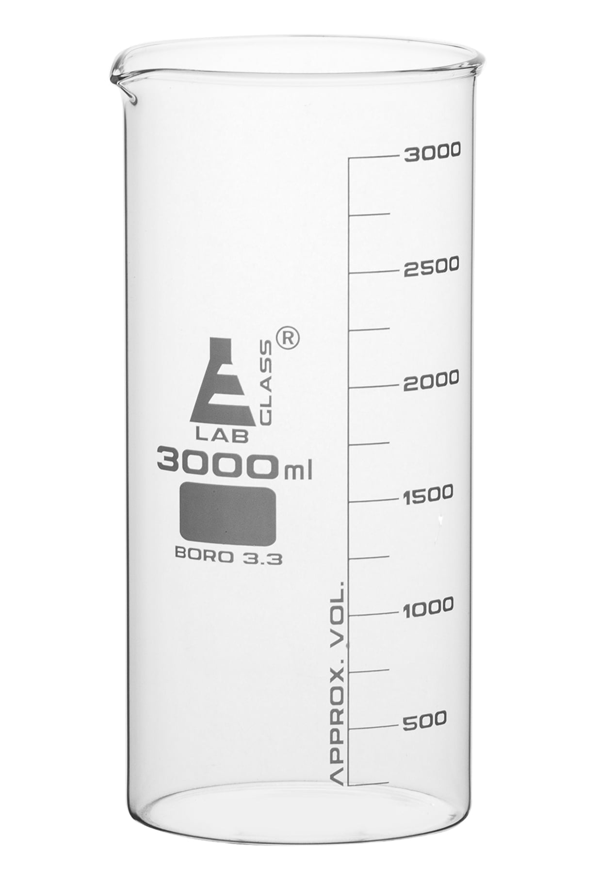 Beaker, 3000ml - Tall Form with Spout - White, 250ml Graduations ...