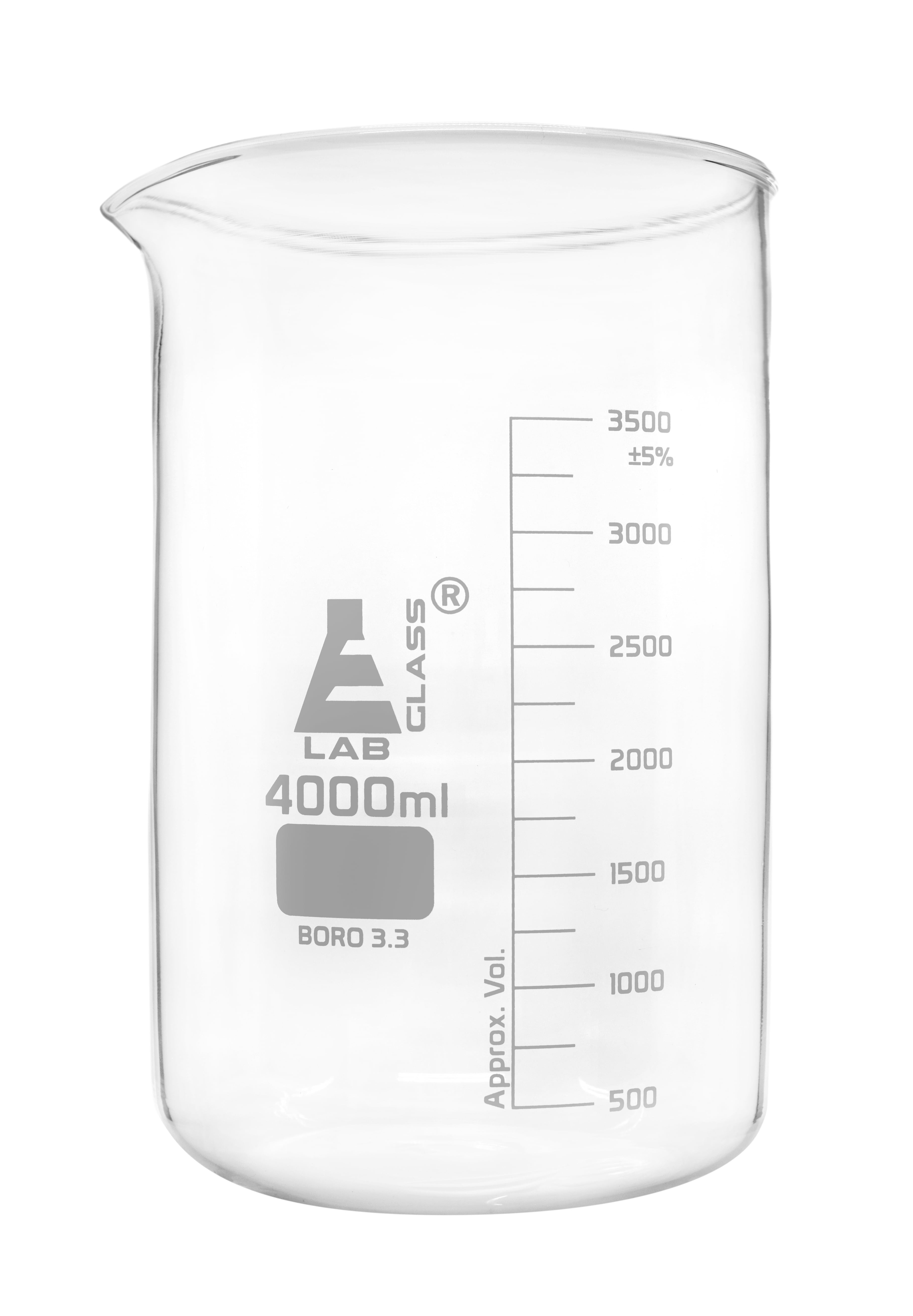 Beaker, 4000mL - Low Form - 500mL Graduations - Borosilicate Glass - Eisco Labs - Walmart.com