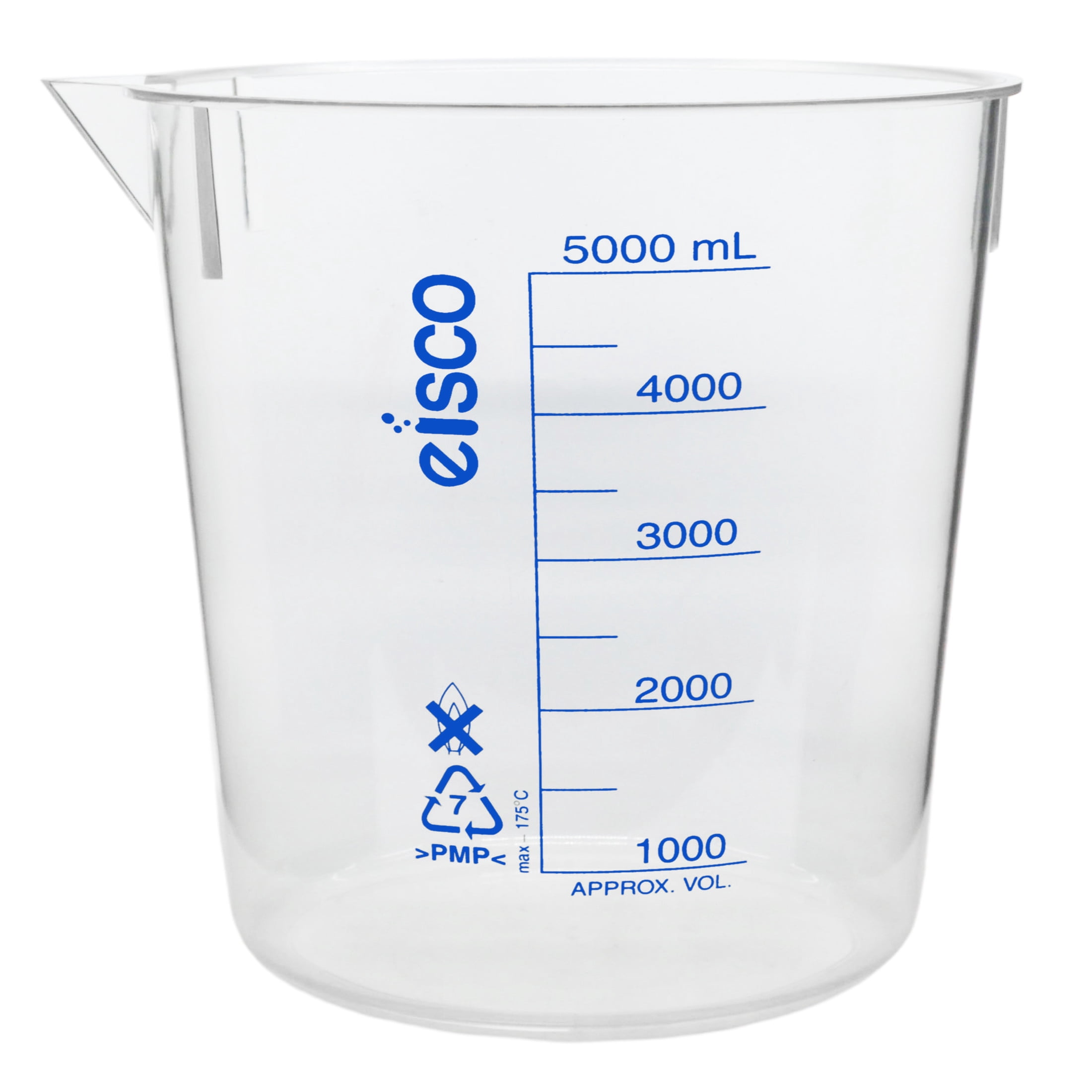 Beaker, 5000ml - Blue, Printed Graduations, Spout - Excellent Optical ...