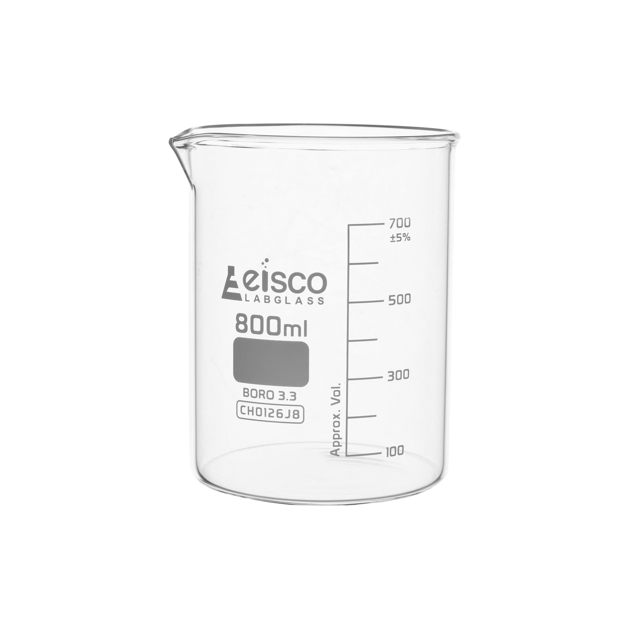 Beaker, 800ml - Low Form with Spout - White, 100ml Graduations - Borosilicate 3.3 Glass - Eisco ...