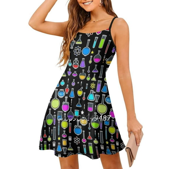 Beakers Flare Dress Square Neck Dress Elegant Female Fashion Printed ...