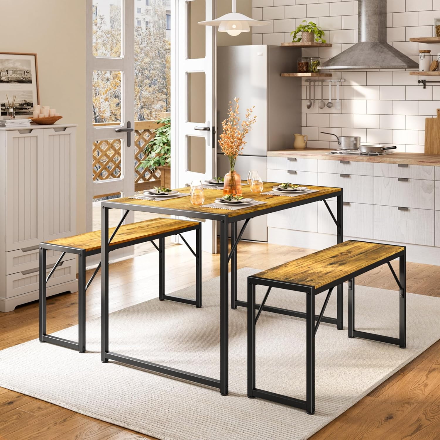 Bealife Dining Table Set for 4 with Metal Frame and MDF Board, Space ...