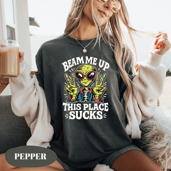 Beam Me Up Funny UFO Alien T-Shirt - Sarcastic Humor Graphic Unisex Tee ...