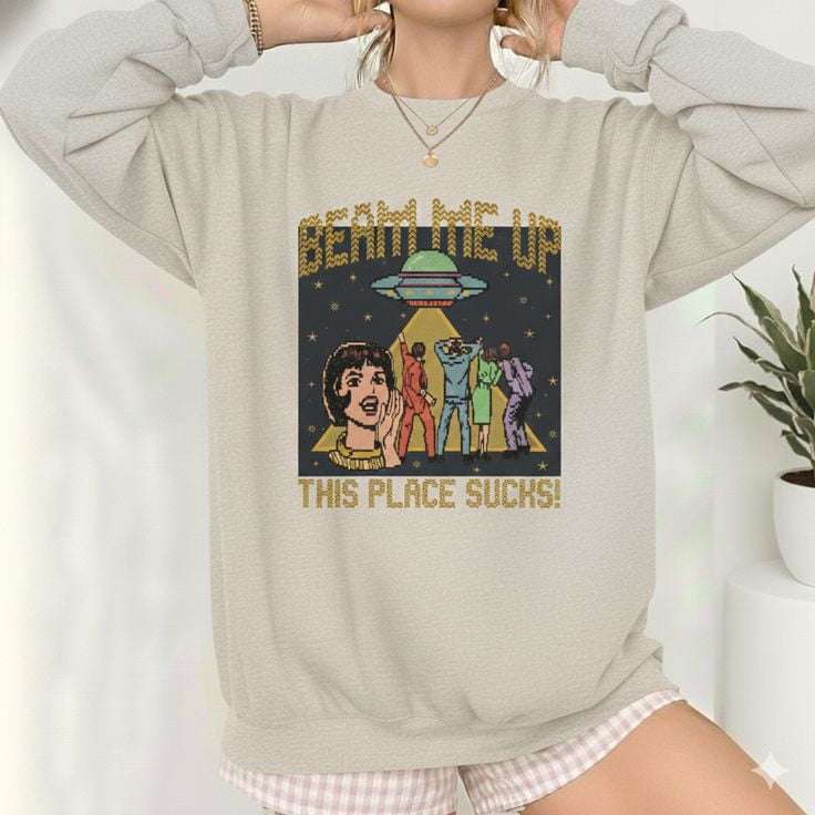 Beam Me Up Space Humor Retro Alien Comic Funny Movie Quote Graphic ...