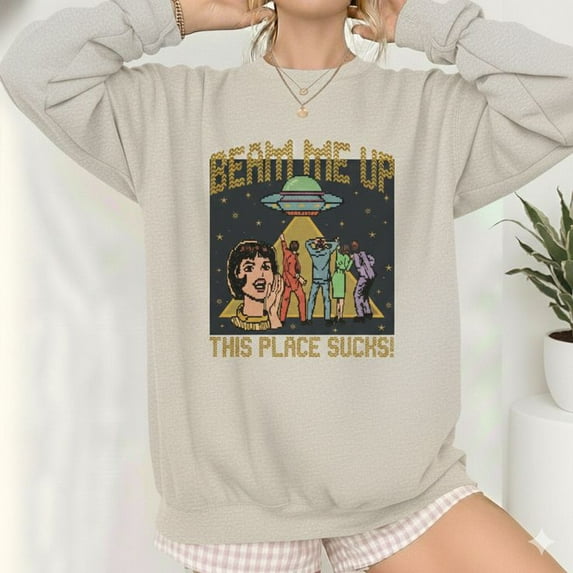 Beam Me Up Space Humor Retro Alien Comic Funny Movie Quote Graphic ...