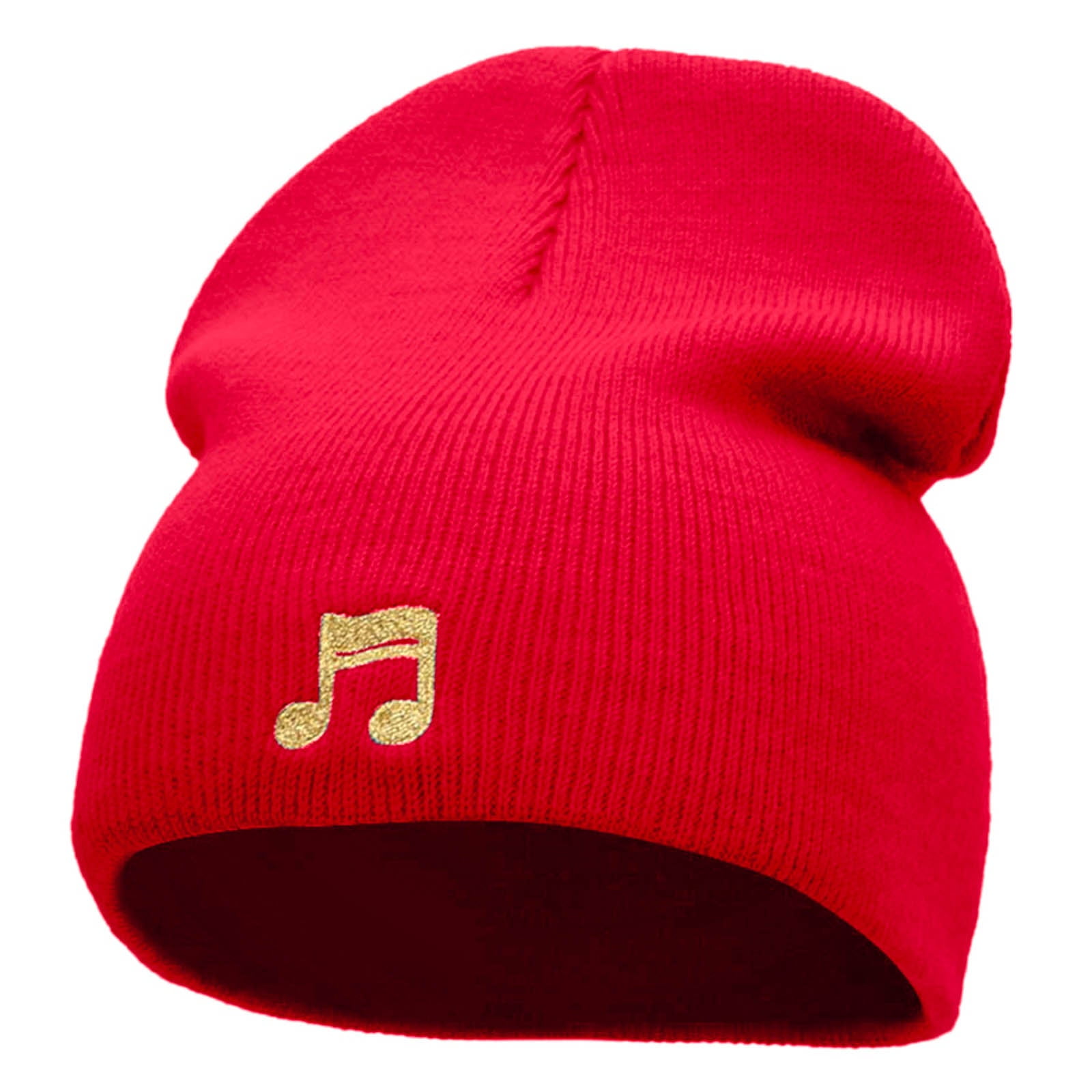 Beamed 16th Note Embroidered Short Beanie - Red OSFM - Walmart.com