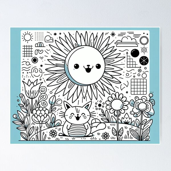 Beaming Sun Rays And Floral Whimsy Poster Wall Art, Modern Wall Decor ...