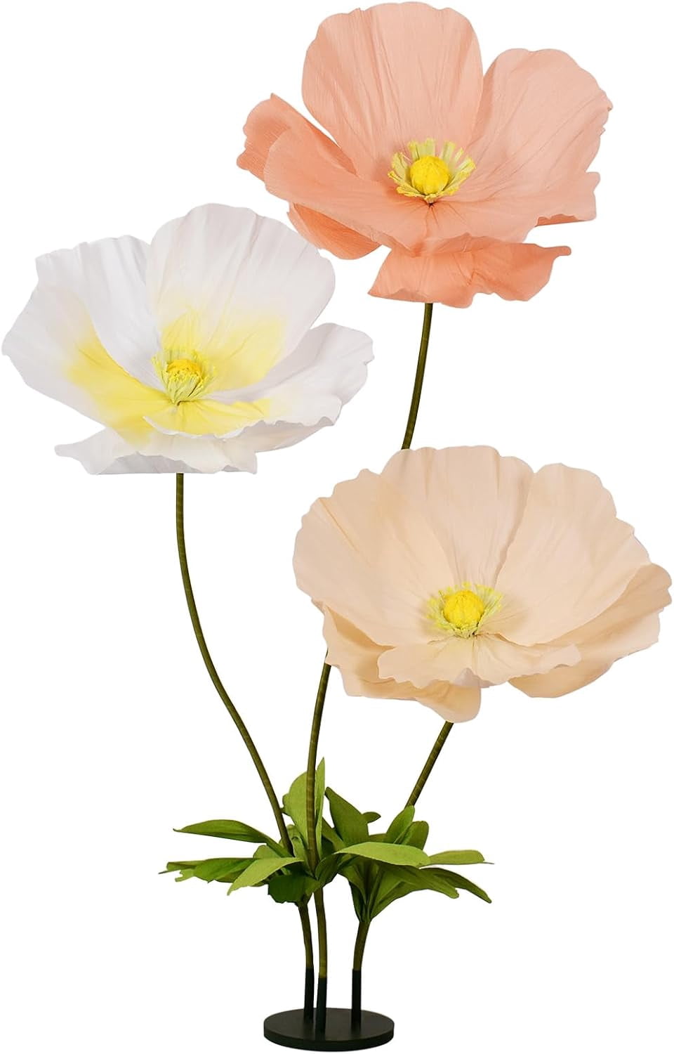 Beamon Aftificial Flower, 5.58ft Tricolor Head Artificial Paper Poppy ...