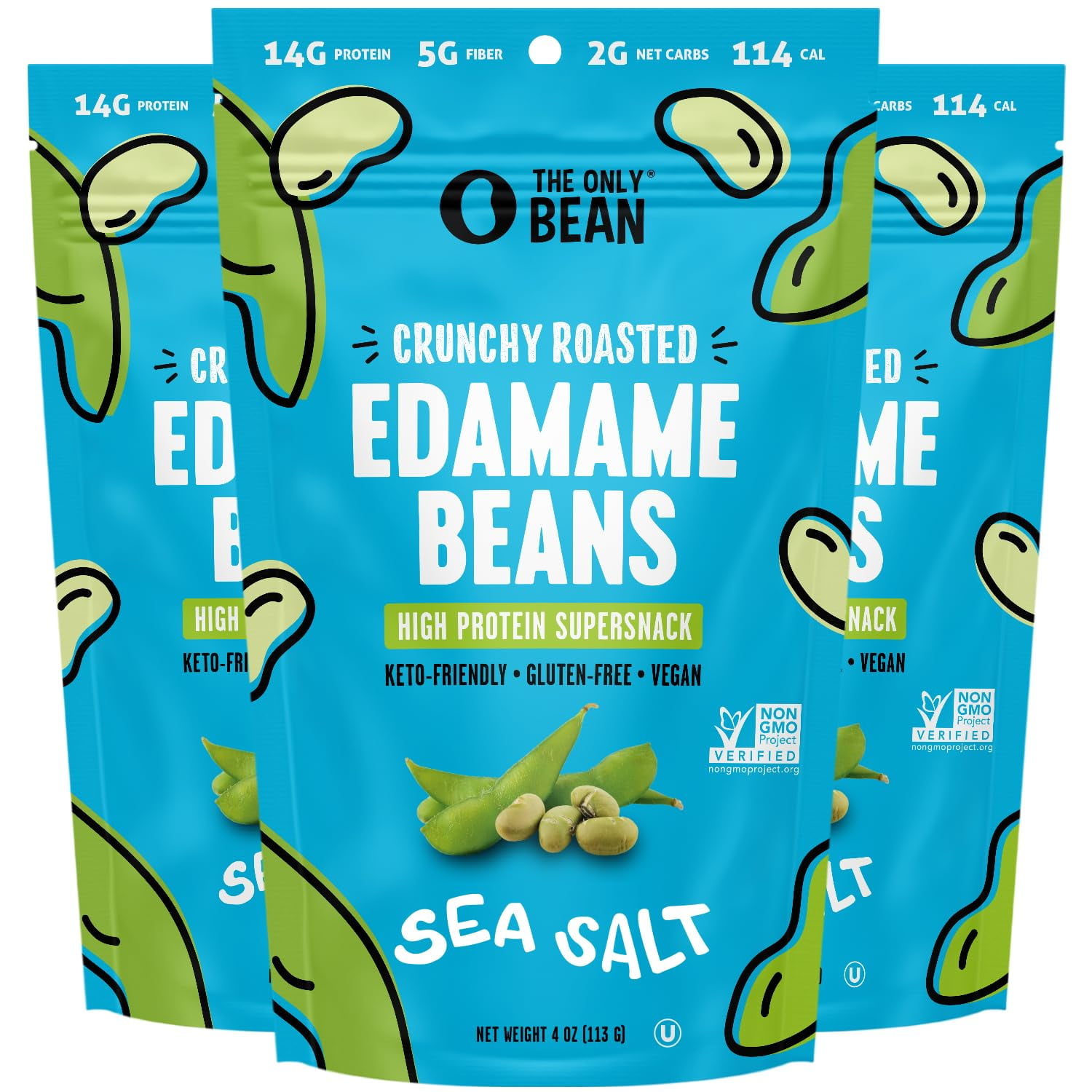 The Only Bean - BCF26 Crunchy Roasted Edamame Beans (Sea Salt) - Keto Snacks (2g Net) - High ...