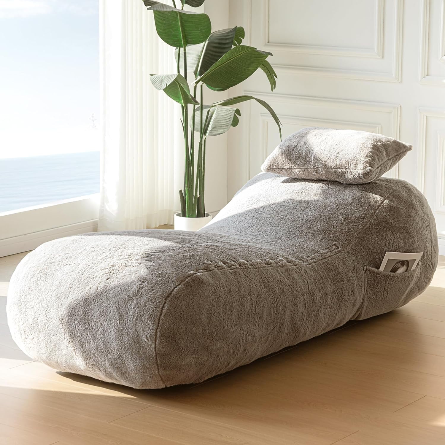 Bean Bag Bed with Pillow, Chaise Lounge Chair Indoor, Velvet Floor Sofa ...