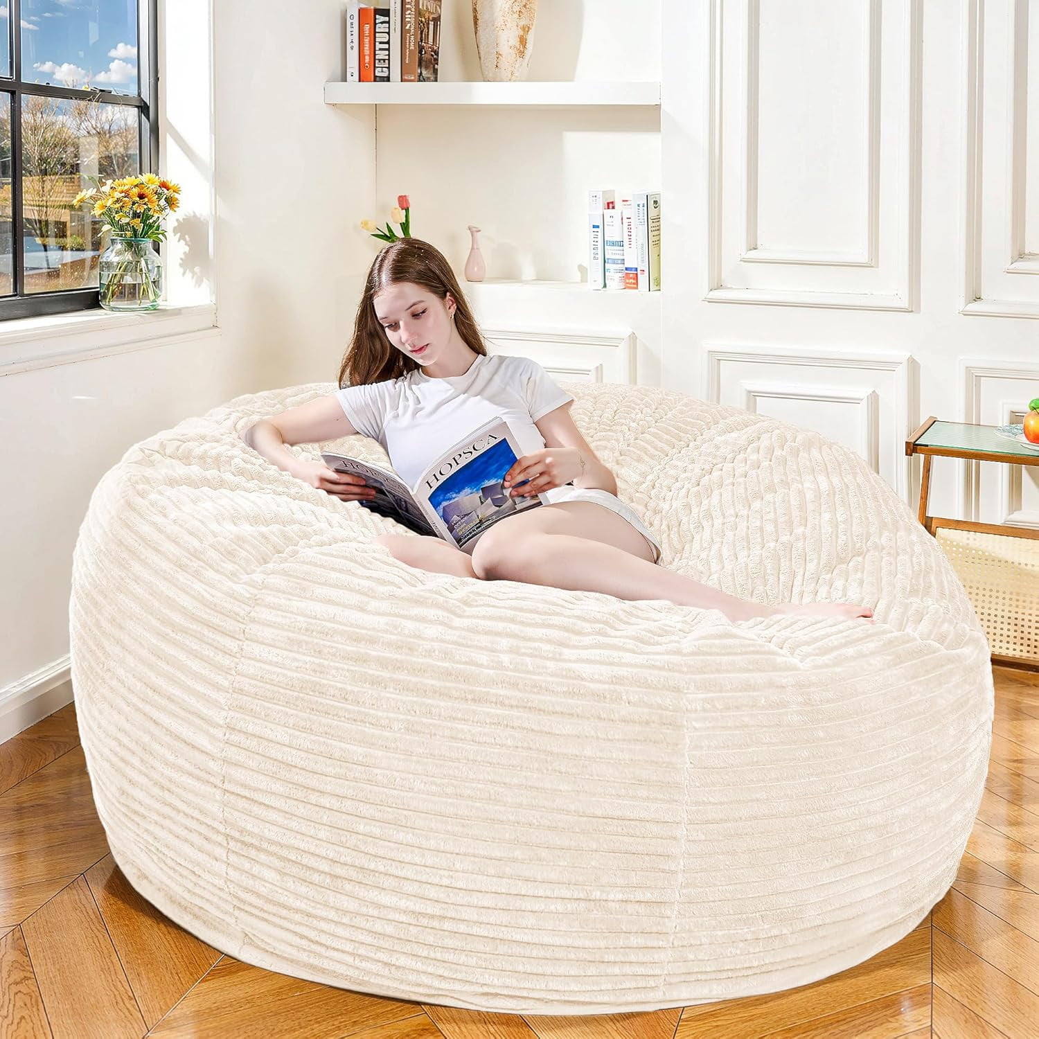 Bean Bag Chair, 48-Inch Adult Bean Bag Chair with Memory Foam Filling ...