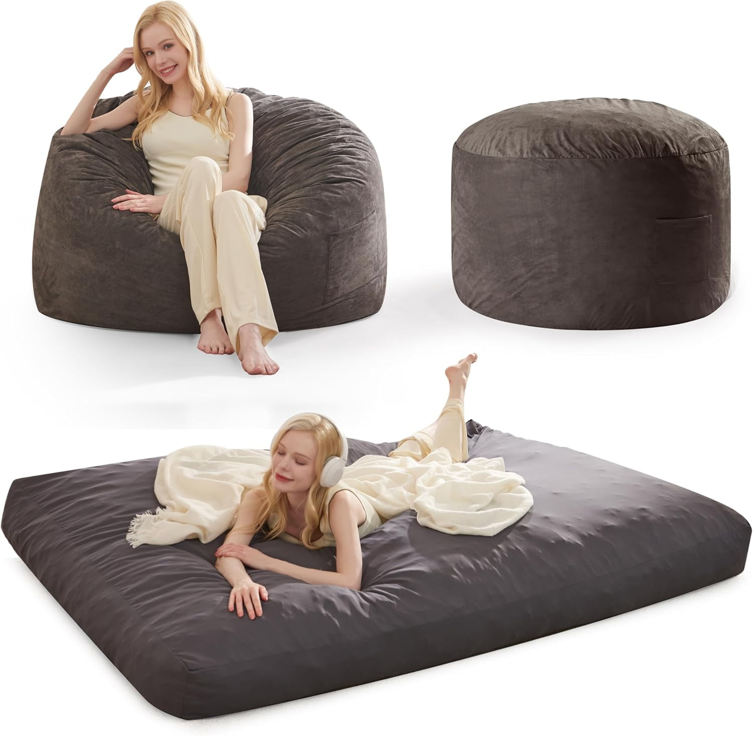 Bean Bag Chair Bed - Bean Bag Bed with Luxury 230GSM Suede Washable ...